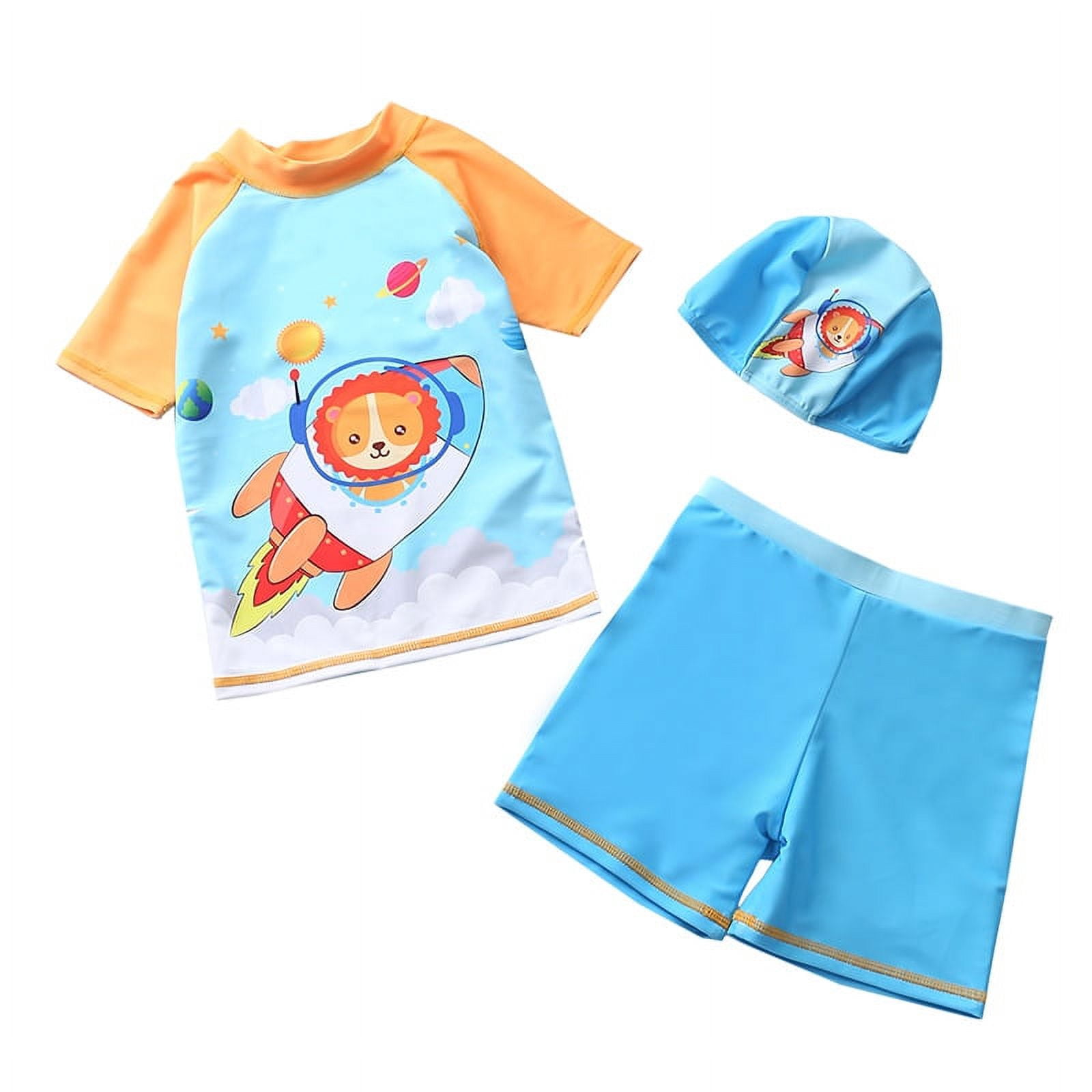 Children Swimwear 3pcs Swimsuit Boys Kids Swimming Hat Short Sleeve ...