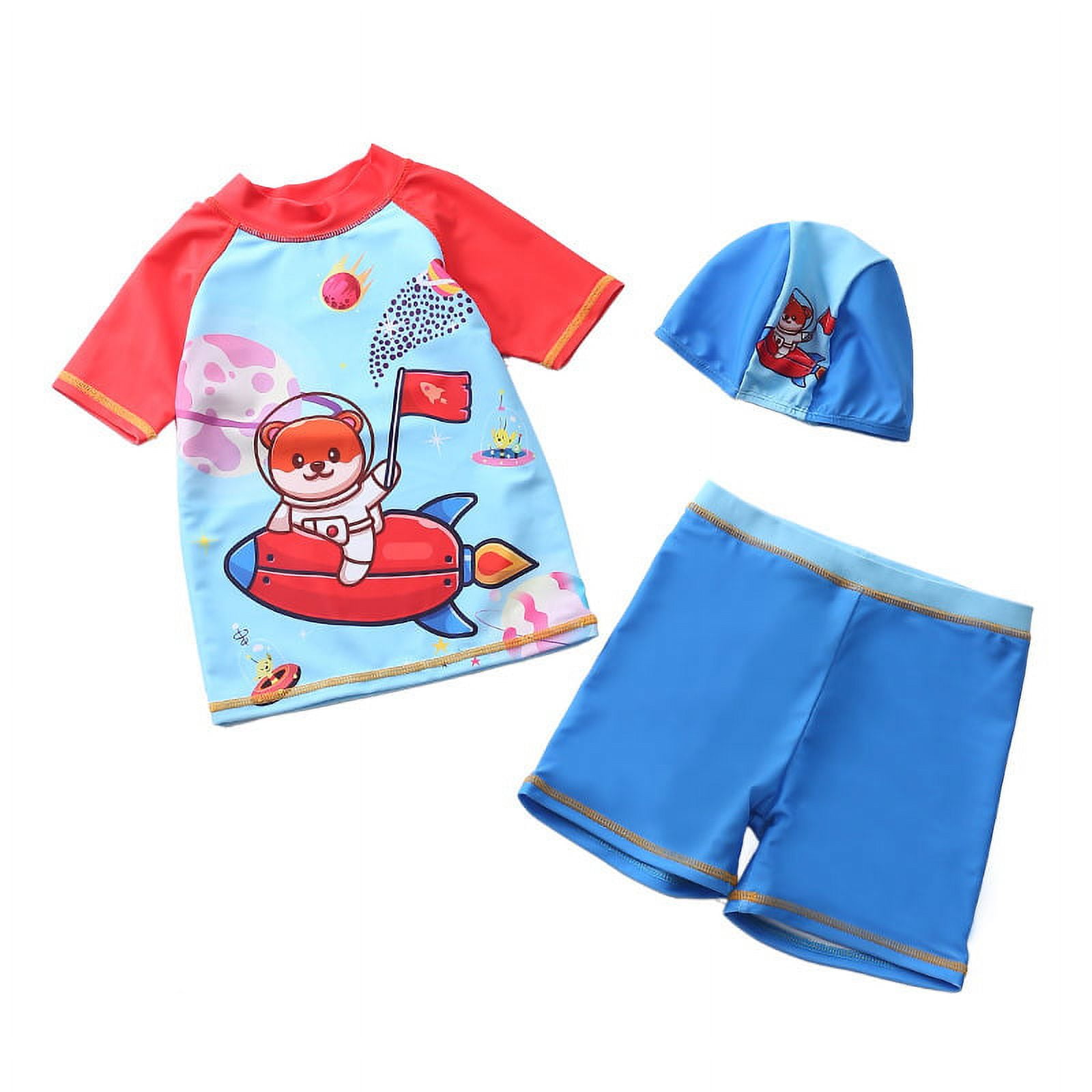 Children Swimwear 3pcs Swimsuit Boys Kids Swimming Hat Short Sleeve ...