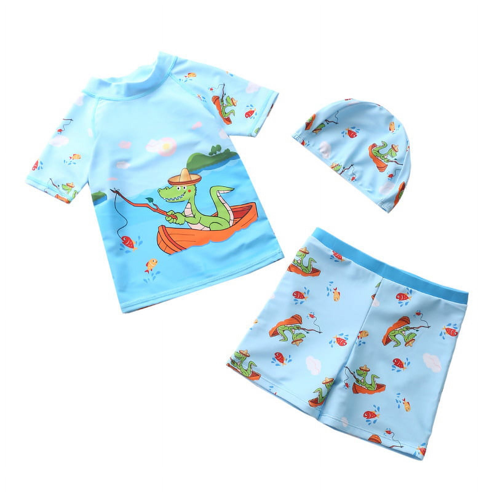 Children Swimwear 3pcs Swimsuit Boys Kids Swimming Hat Short Sleeve ...