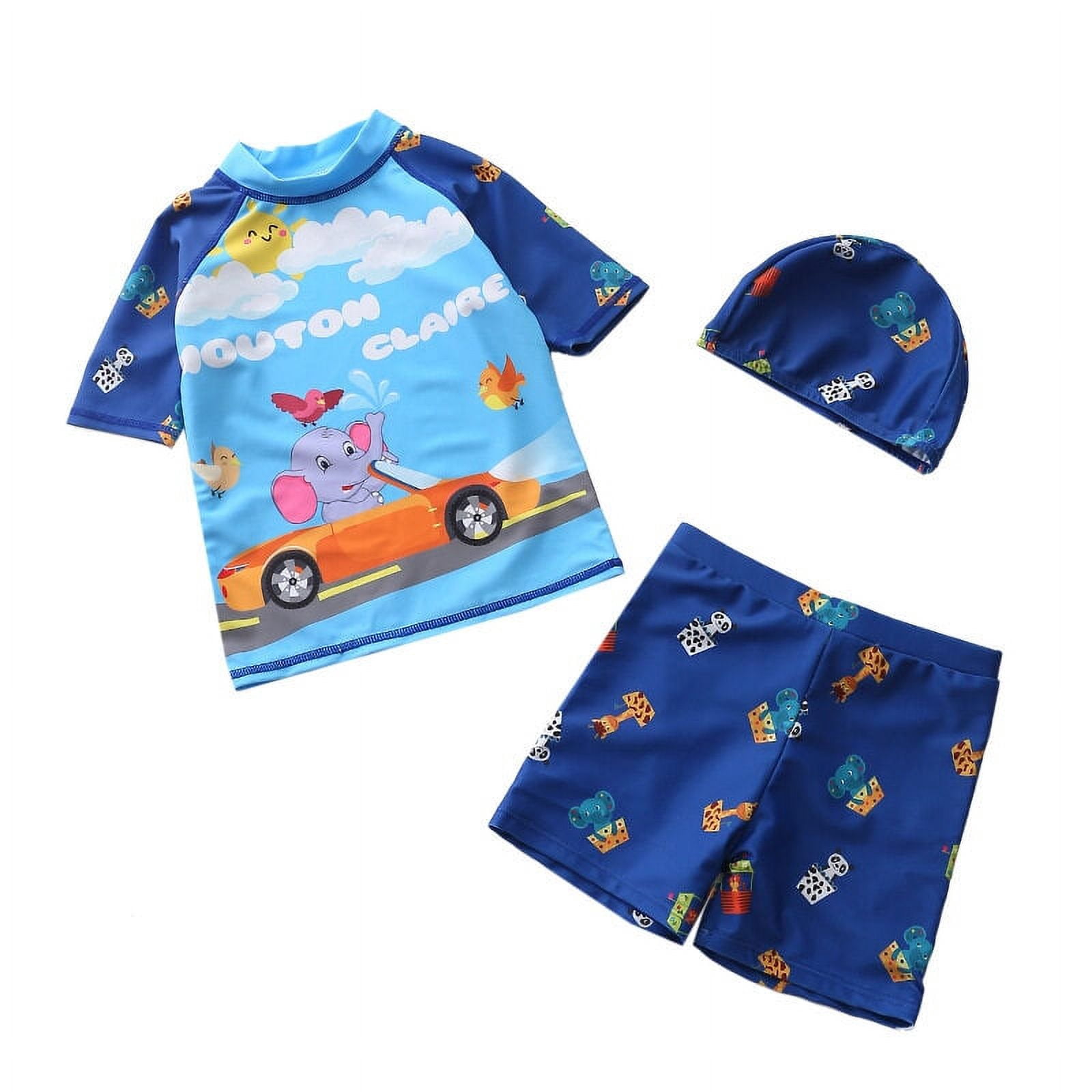 Children Swimwear 3pcs Swimsuit Boys Kids Swimming Hat Short Sleeve ...