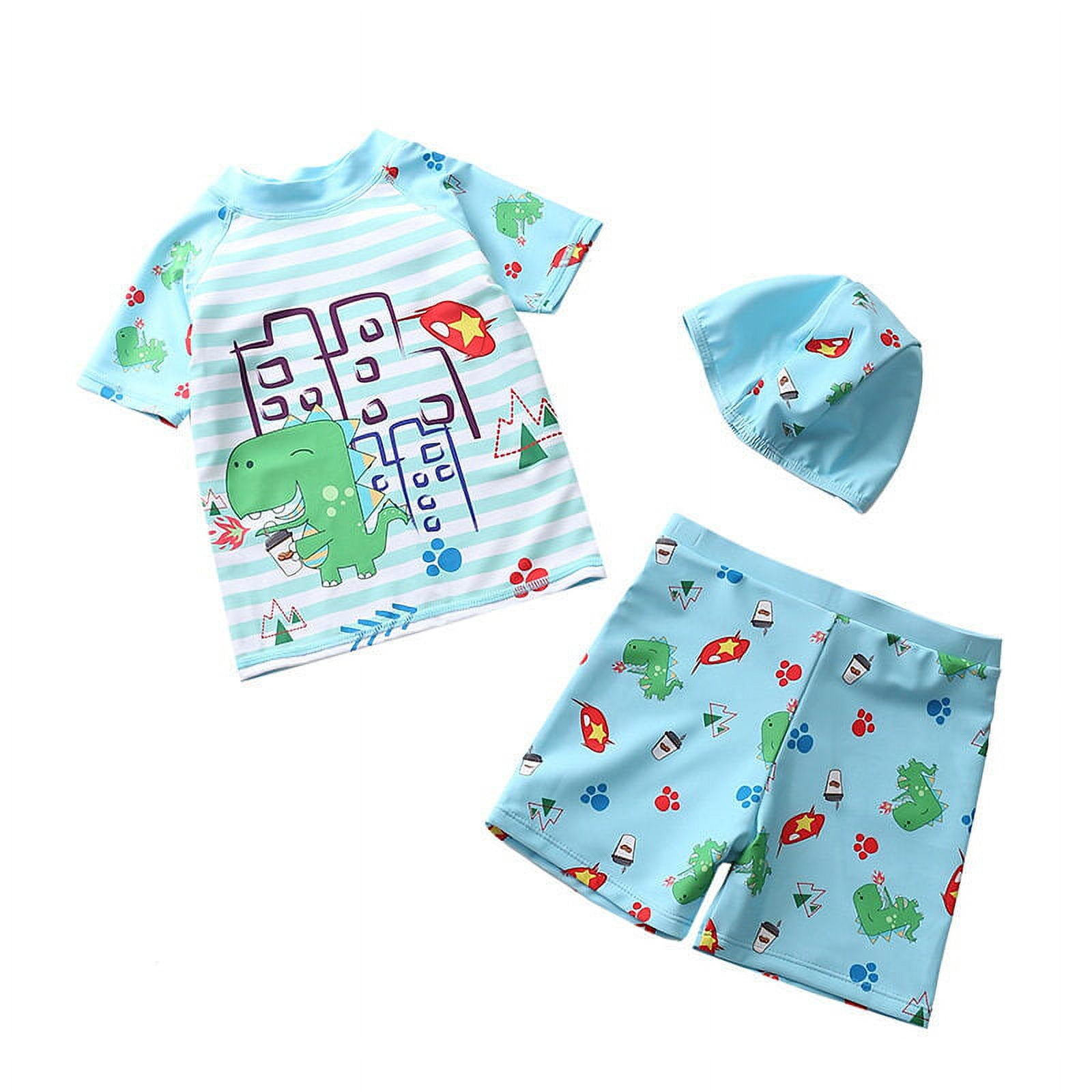 Children Swimwear 3pcs Swimsuit Boys Kids Swimming Hat Short Sleeve ...