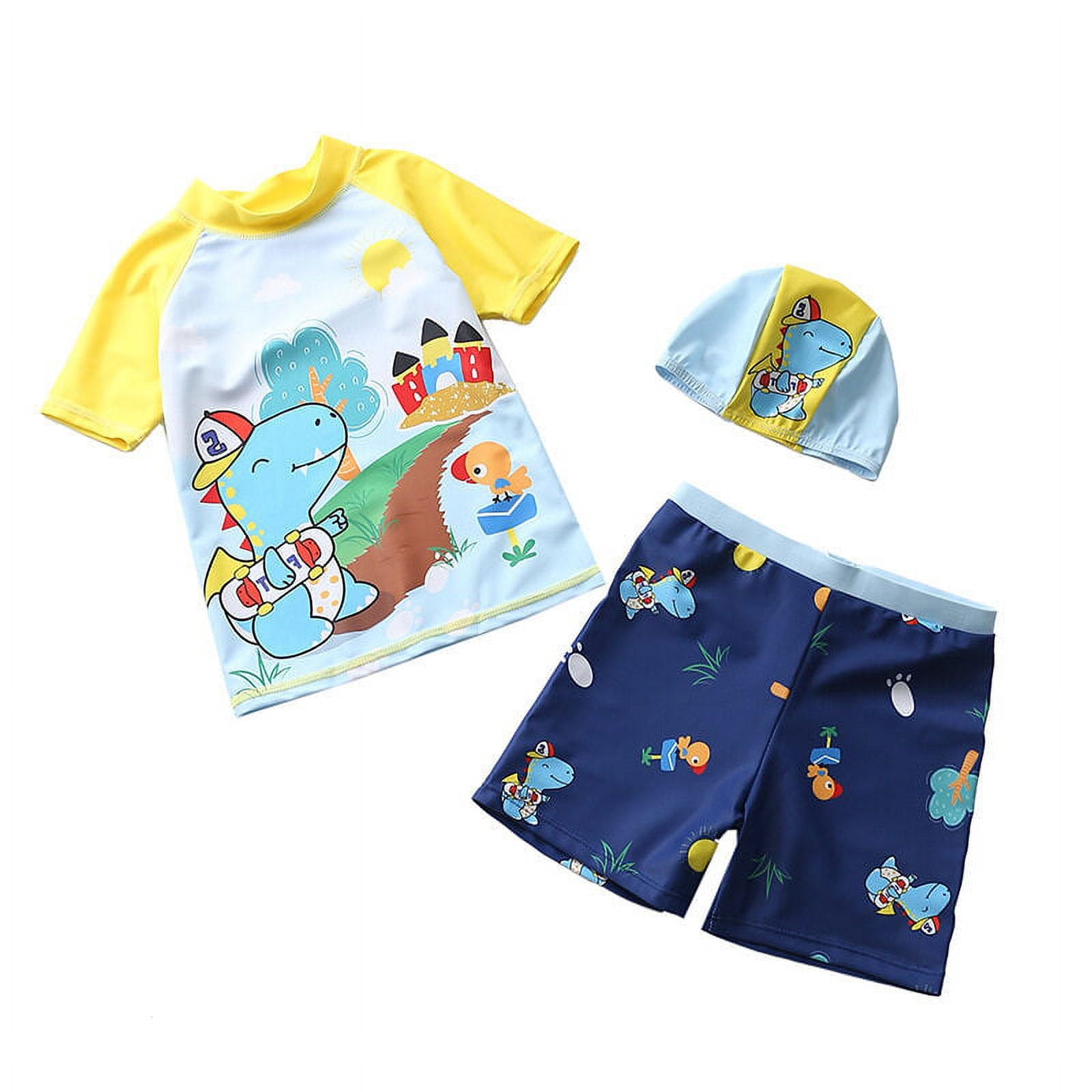Children Swimwear 3pcs Swimsuit Boys Kids Swimming Hat Short Sleeve ...