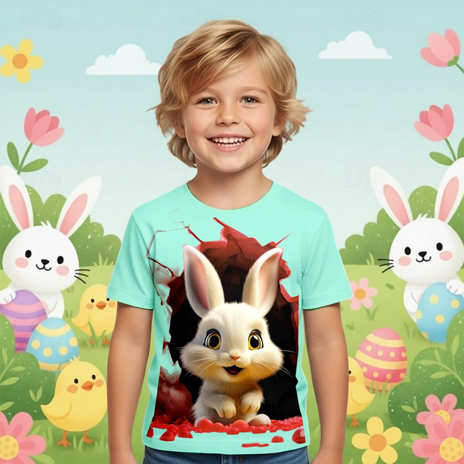 Children T-Shirt Easter Chick Print Short Sleeve Mint Green Soft ...