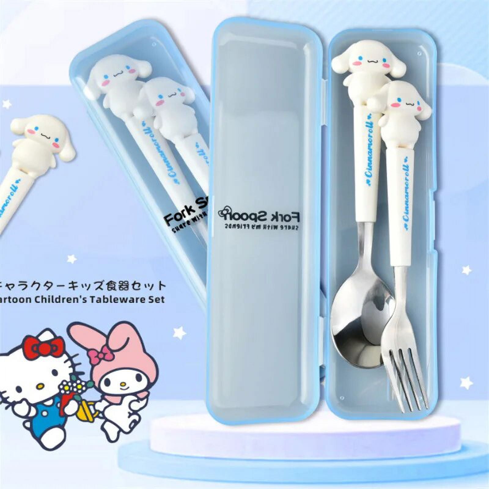 Children Tableware Hello Kitty Melody Kuromi Silicone Handle Tableware ...
