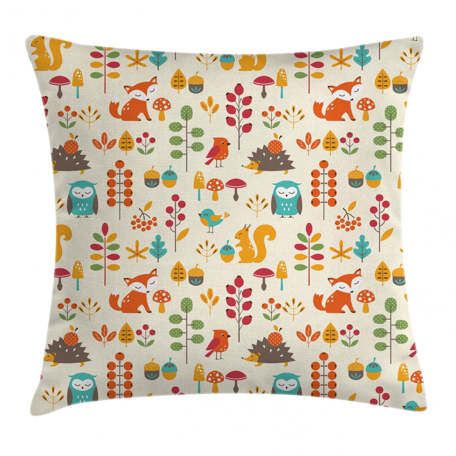 Children Throw Pillow Cushion Cover, Cute Kids Autumn Pattern with Owl ...