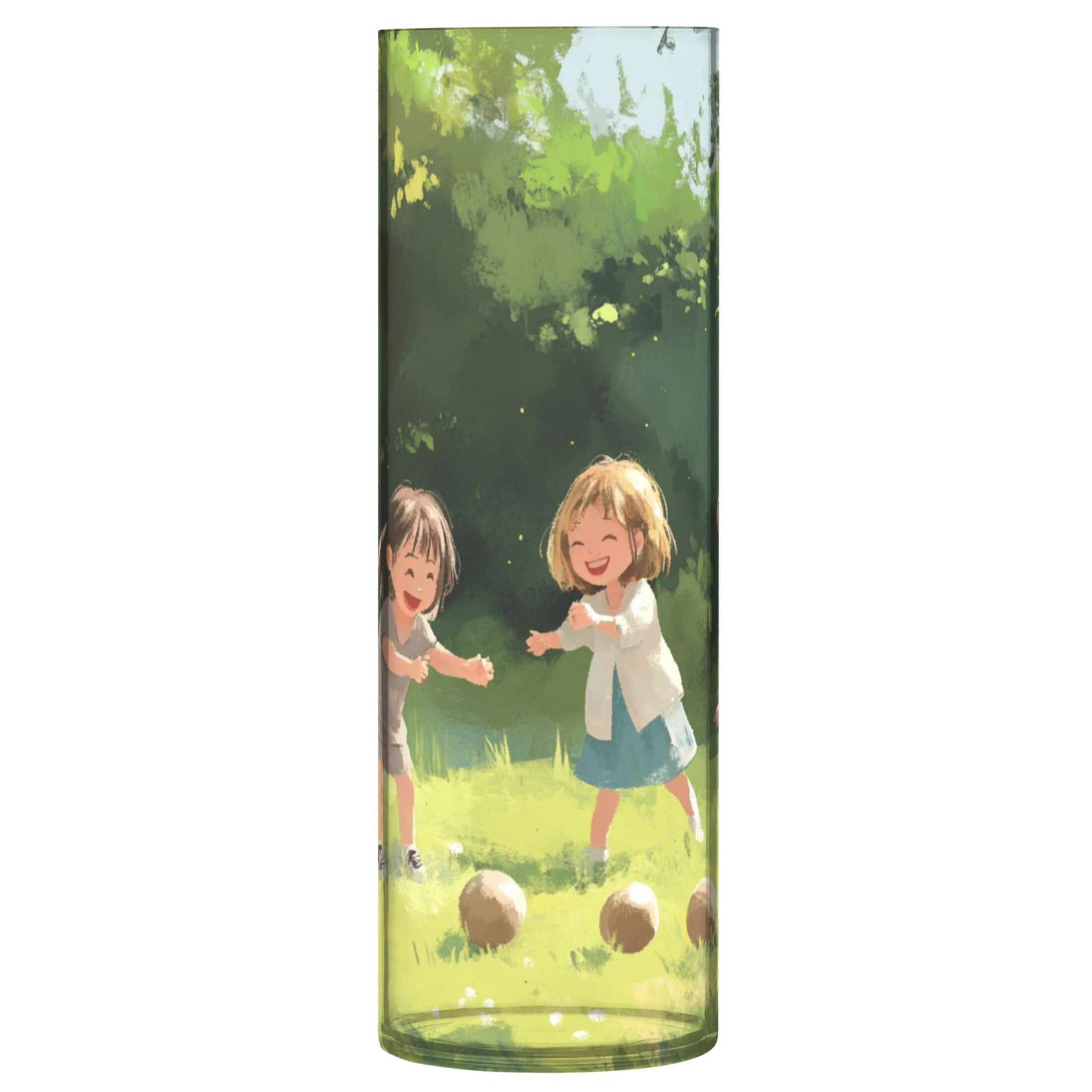 Children Throw The Bean Bag on Lawn Plastic Cylinder Vase Translucent ...