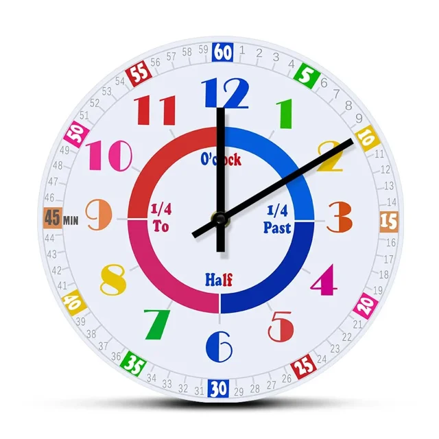 Children Time Telling Colorful Number Print Wall Clock For Homeschool ...