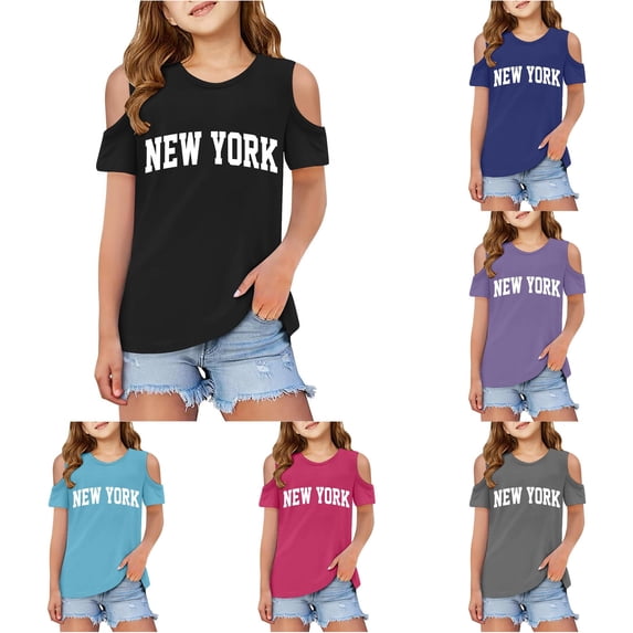 Children Tween Girls Short Sleeve Cold Shoulder T Shirts Tween Summer ...