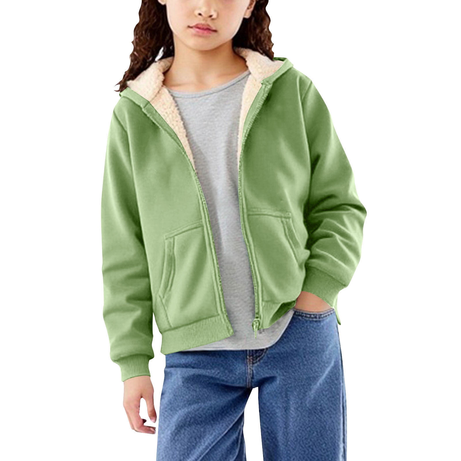 Children Winter Fleece Hoodies Jackets Warm Full Zip Hooded Sweatshirt ...