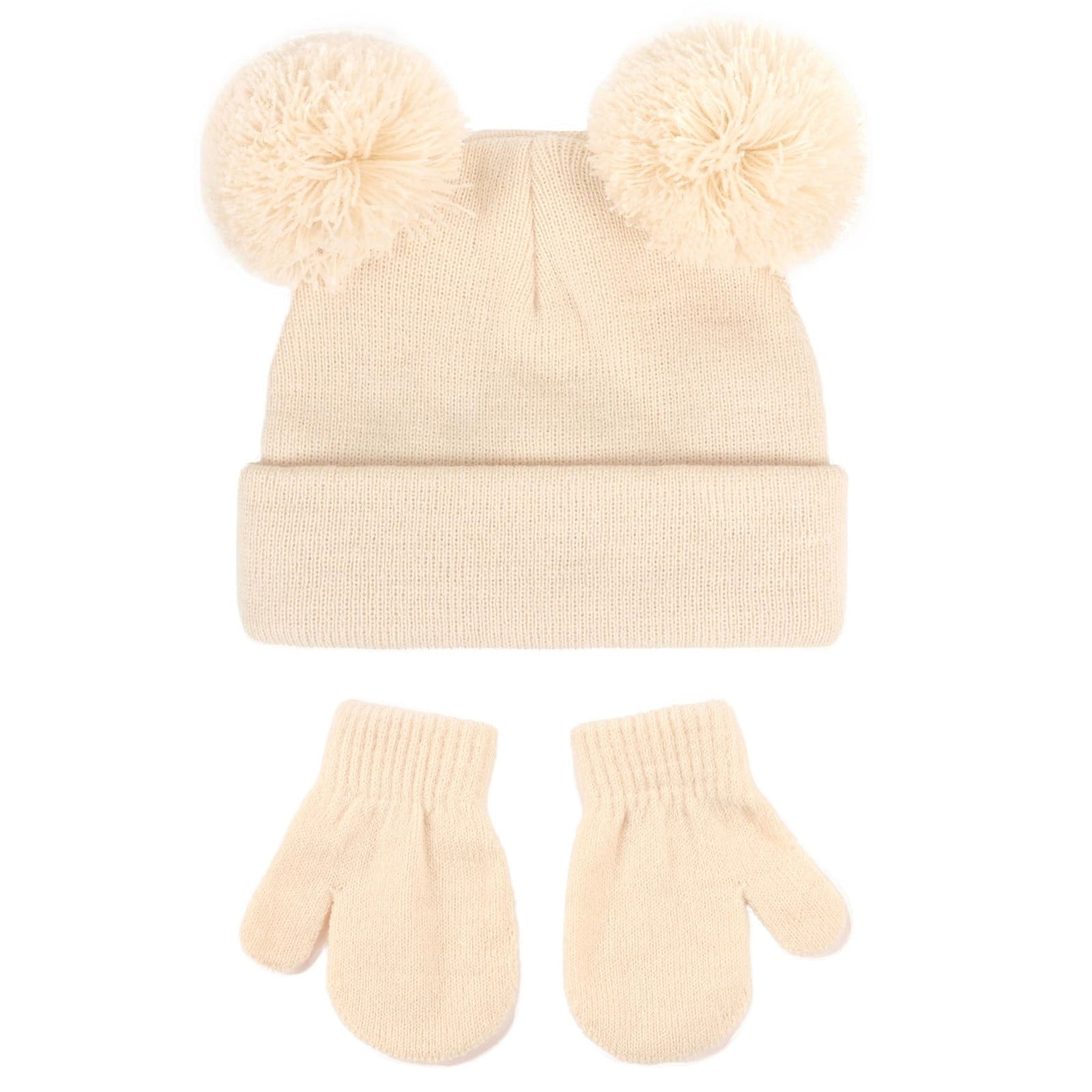 Children Winter Hat Gloves Set Kids Warm Beanie Knit PomPom Woollen Hat ...