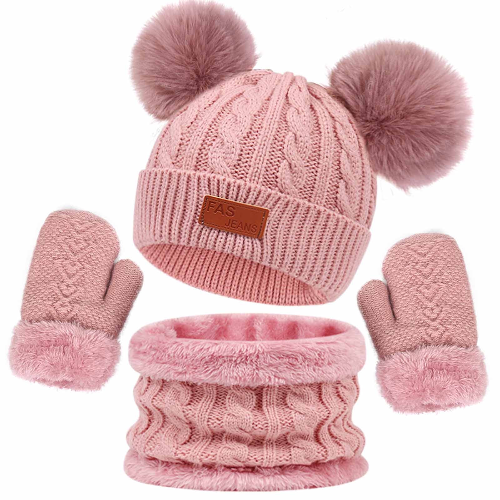 Children Winter Hat Scarf Gloves Set Kids Warm Beanie Fleece Lined Knit ...