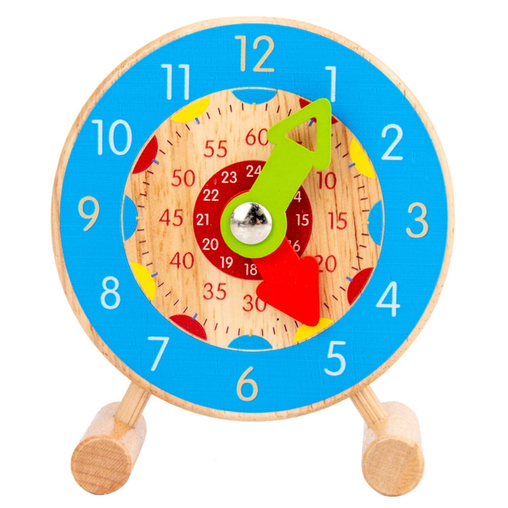 Children Wooden Clock Toys Hour Minute Second Cognition for Kids (Blue ...