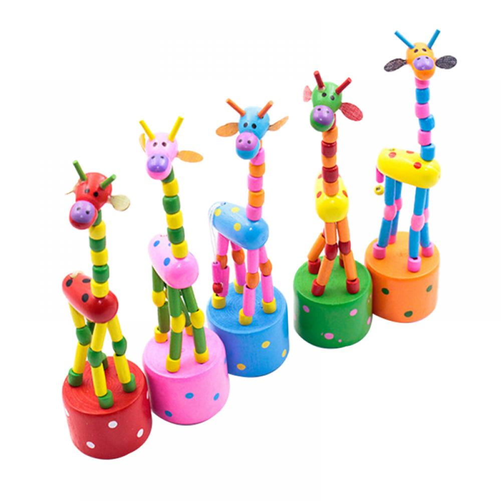 Children Wooden Giraffe Toy Press Base Thumb Puppets Standing Swing ...