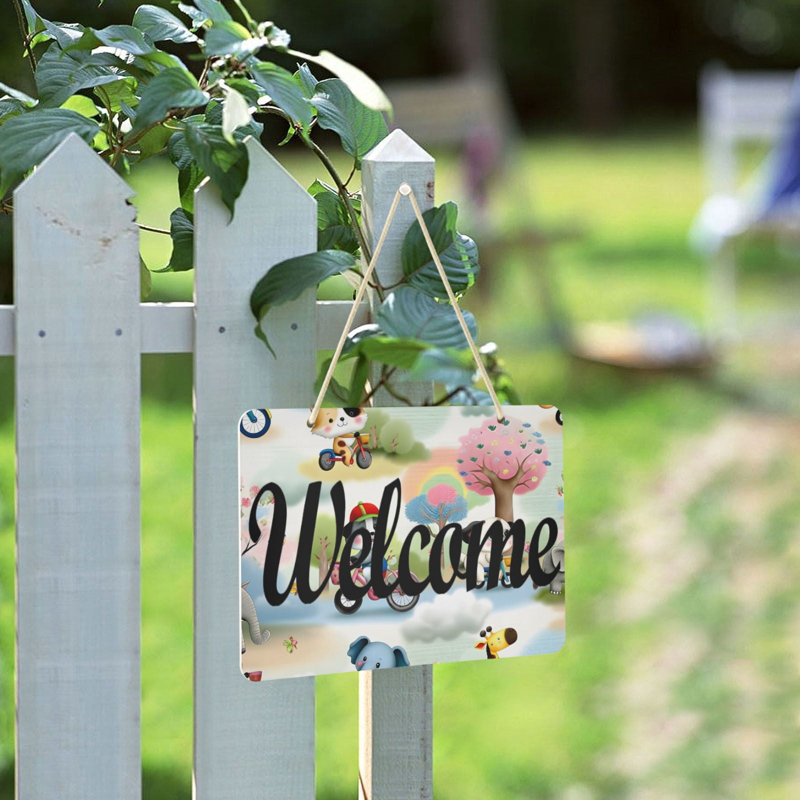 Children and Animals Bikes Welcome Sign for Front Door Porch Wreath ...