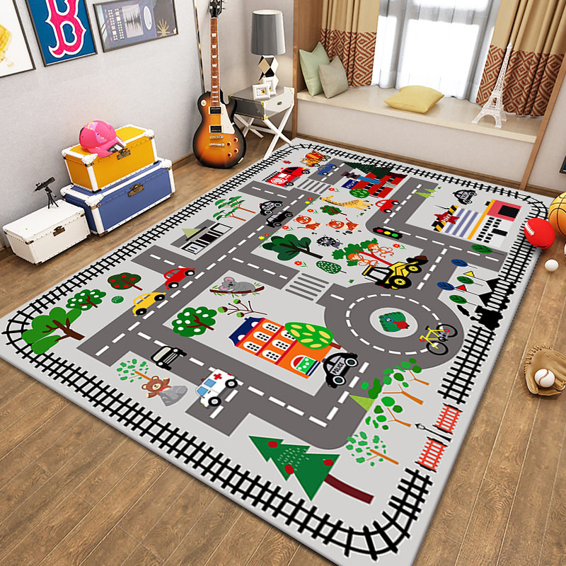 Children crawling carpet city traffic scene map toy blanket road track ...