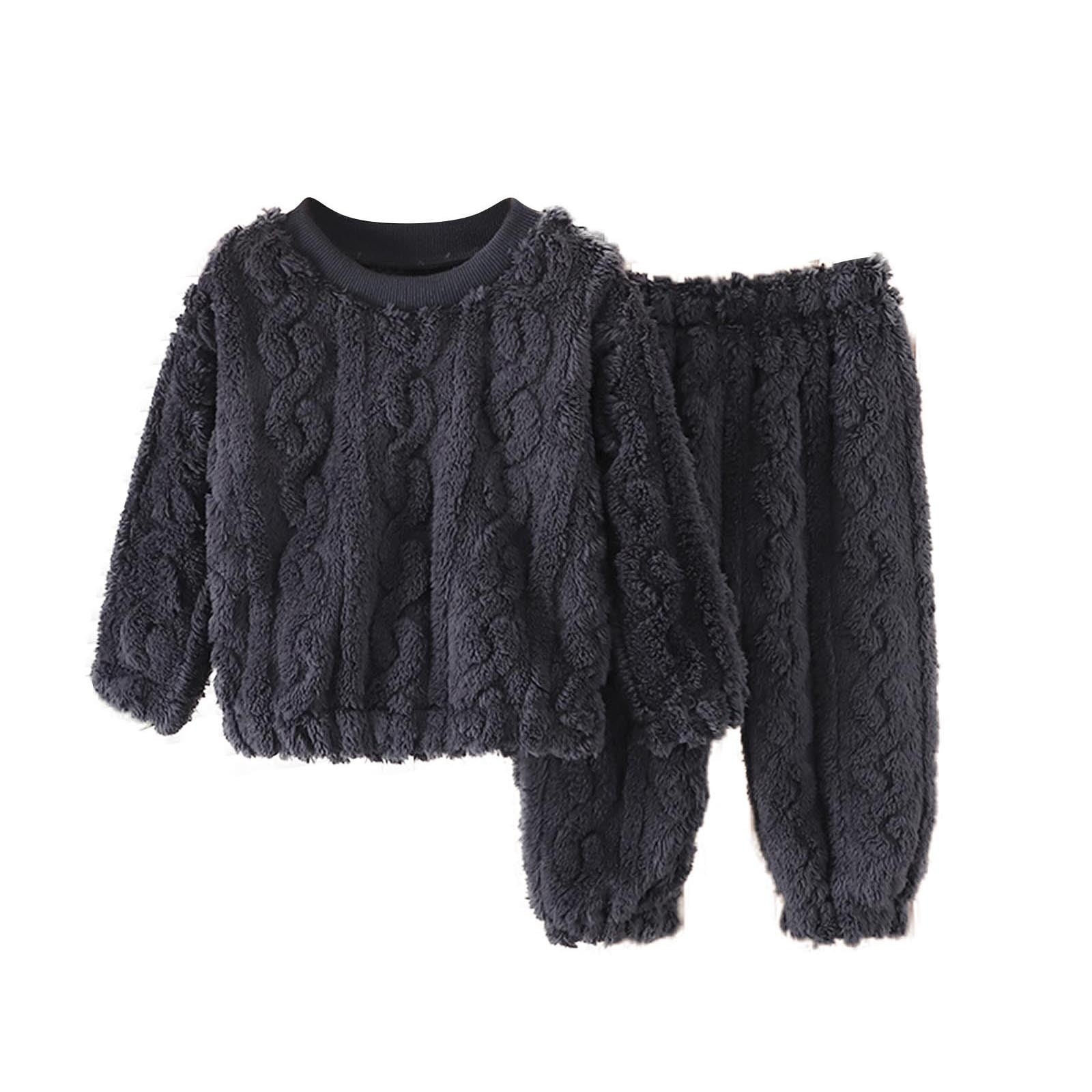 Children's 2 PC Sweatsuit Sets Boys Girls Sherpa Crewneck Long Sleeved ...