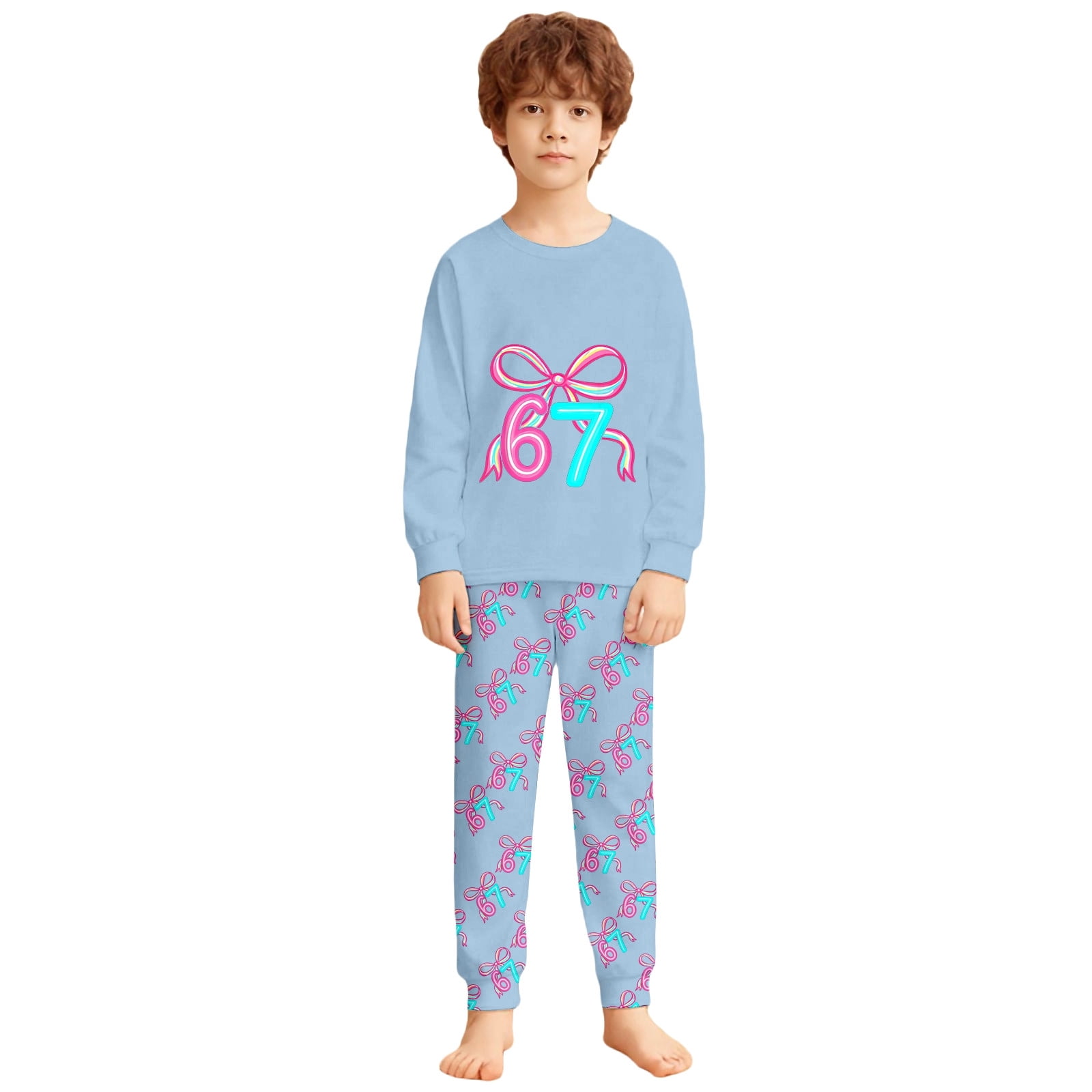 Children's 67 Print Pajamas Home Sets Ball Print 67 Shirts Set Six ...