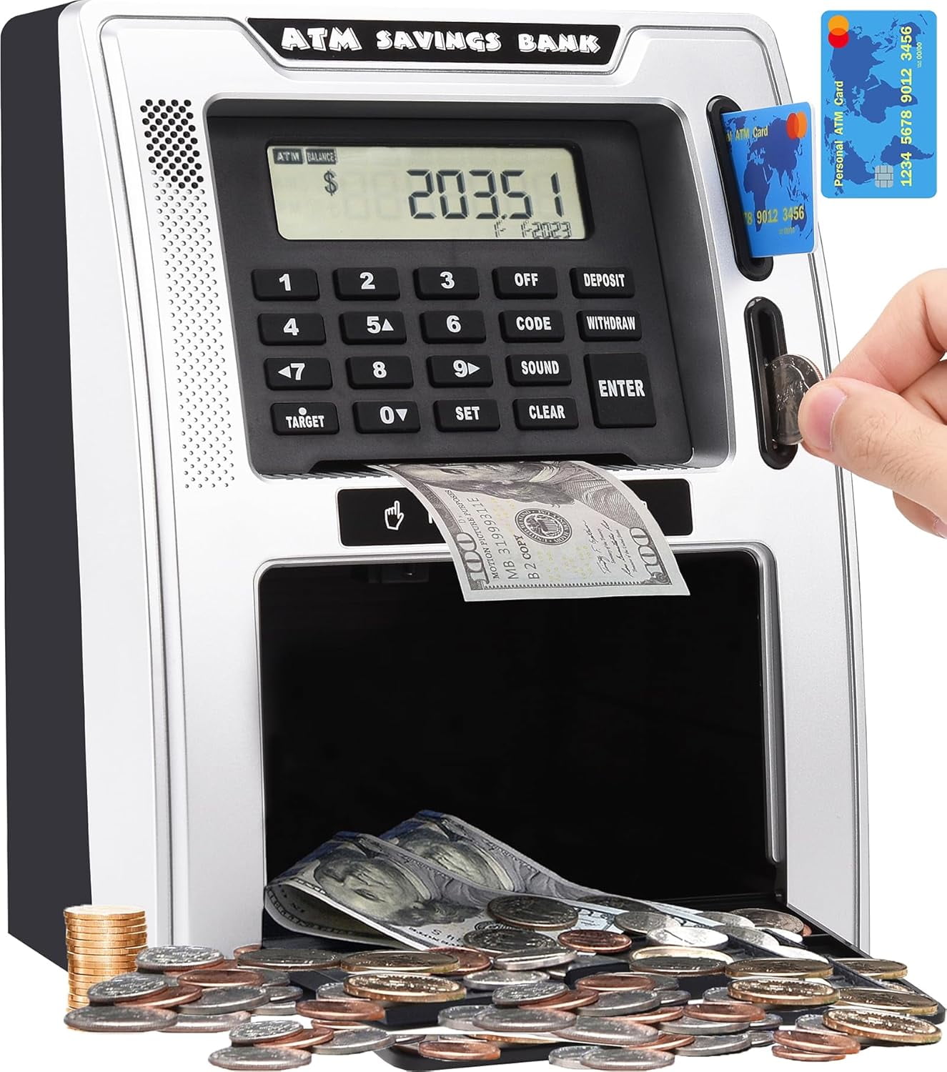 Children's ATM piggy bank with dual debit cards, shutdown memory ...