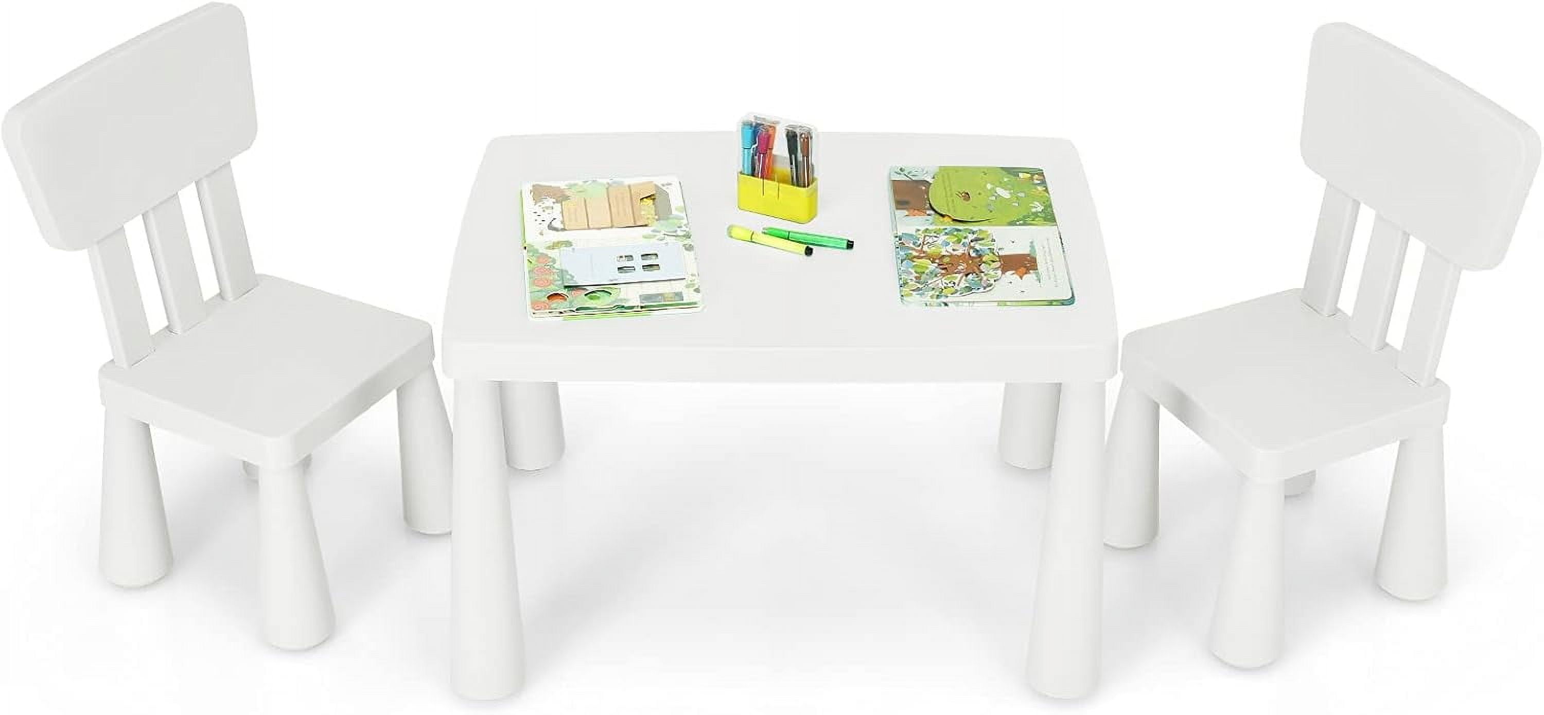 Children's Activity Table and Chairs Set, 3 Piece Plastic Toddler Furniture for Arts Crafts ...