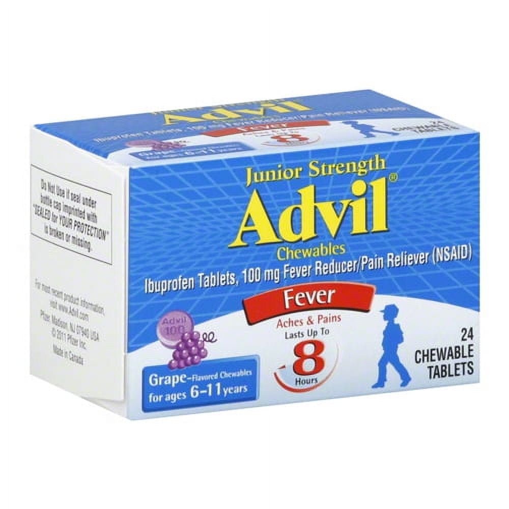 Children's Advil, Fever Reducer/Pain Reliever, Chewable, Grape - 24 ...