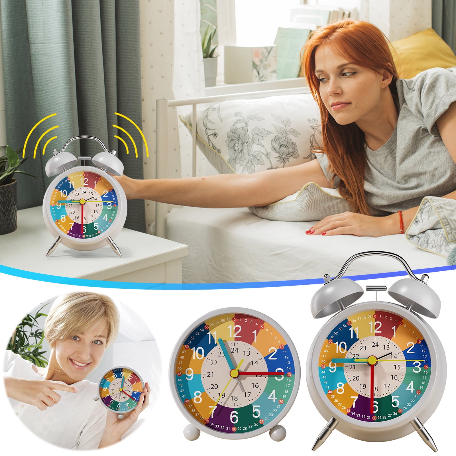 Children's Alarm Clock, Analogue Alarm Clock, No Ticking, Learning ...