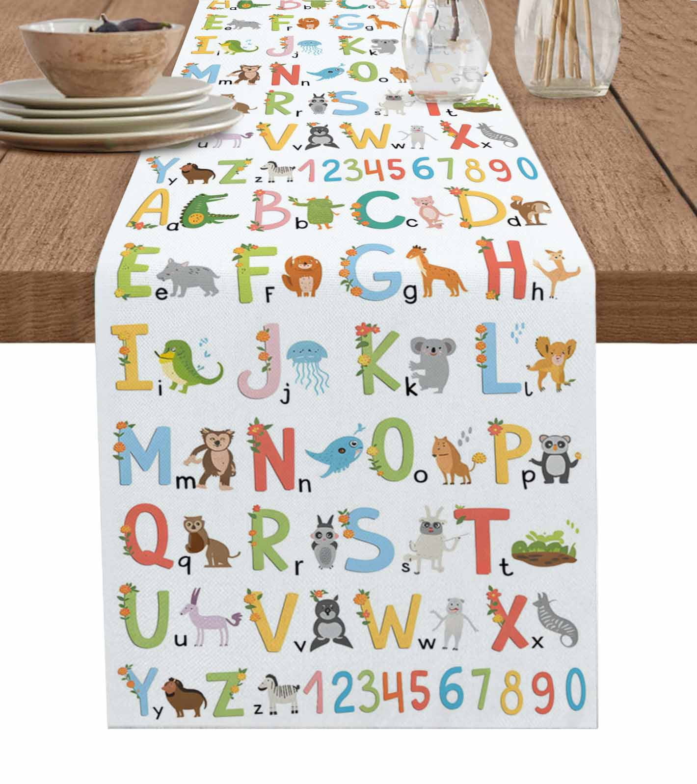 Children's Alphabet Burlap Cotton Table Runner 13x48 Inches Long ...