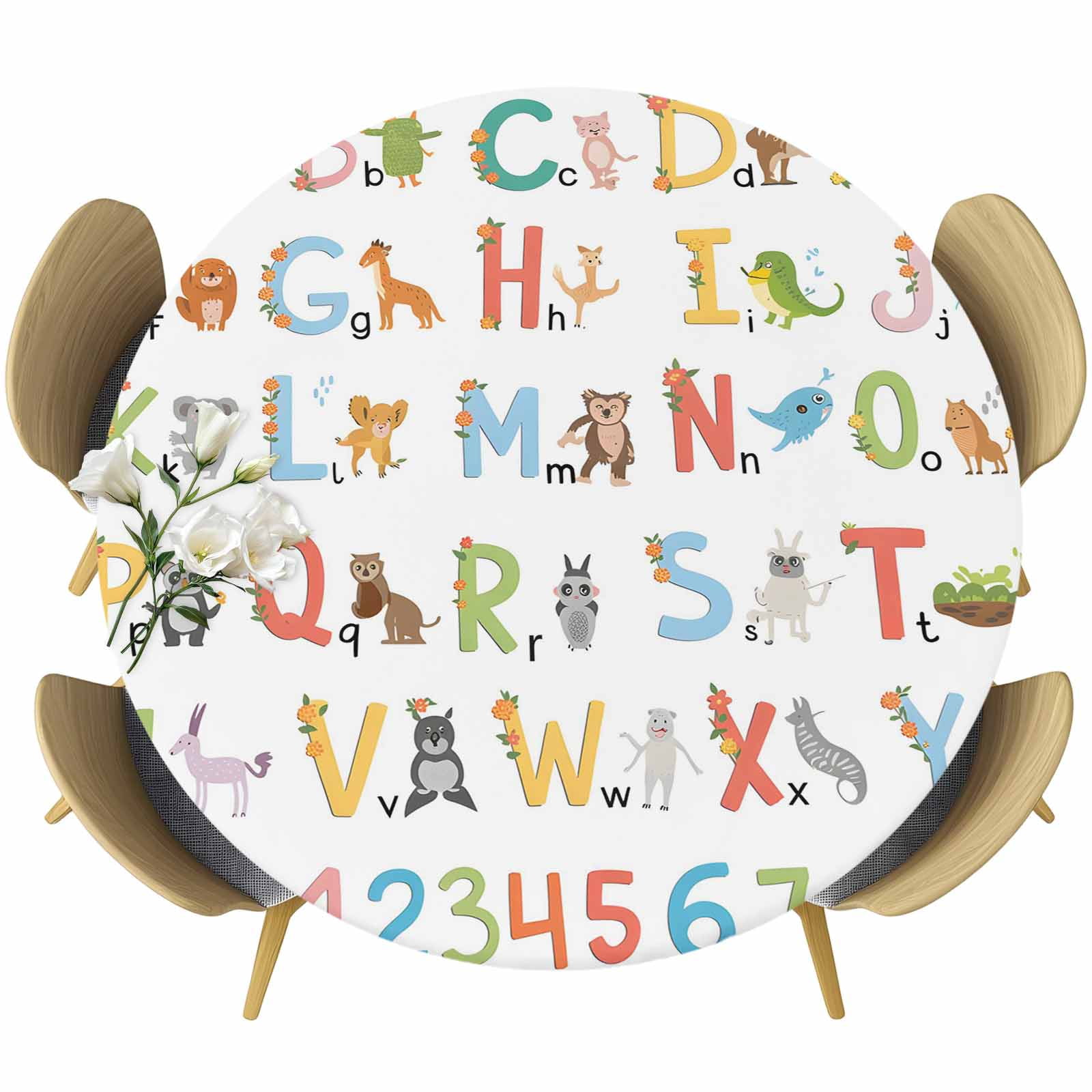 Children's Alphabet Round Tablecloth 45-54 Inch Round Fitted Table ...