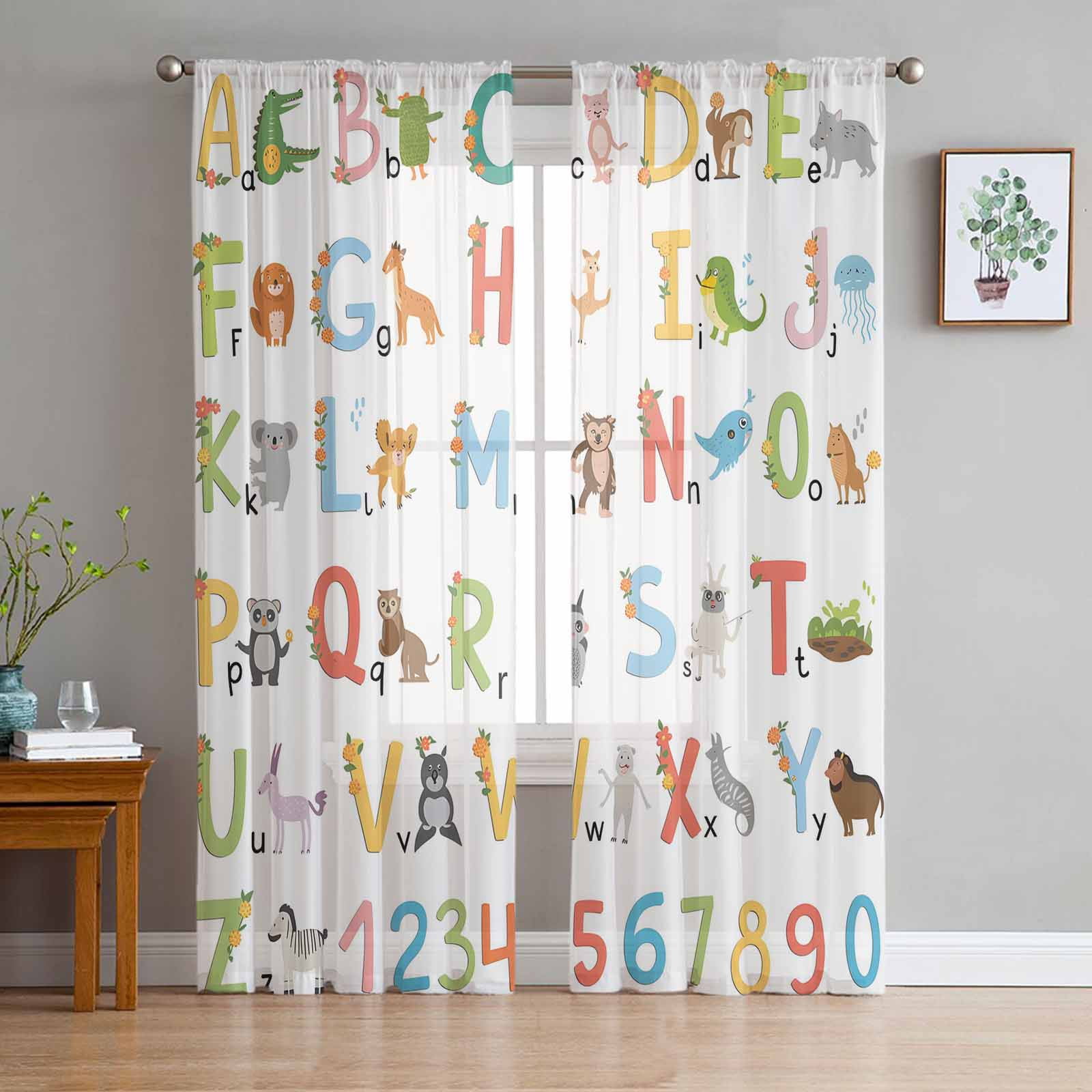 Children's Alphabet Sheer Curtains 96 Inches Long 2 Panels Set, Window ...