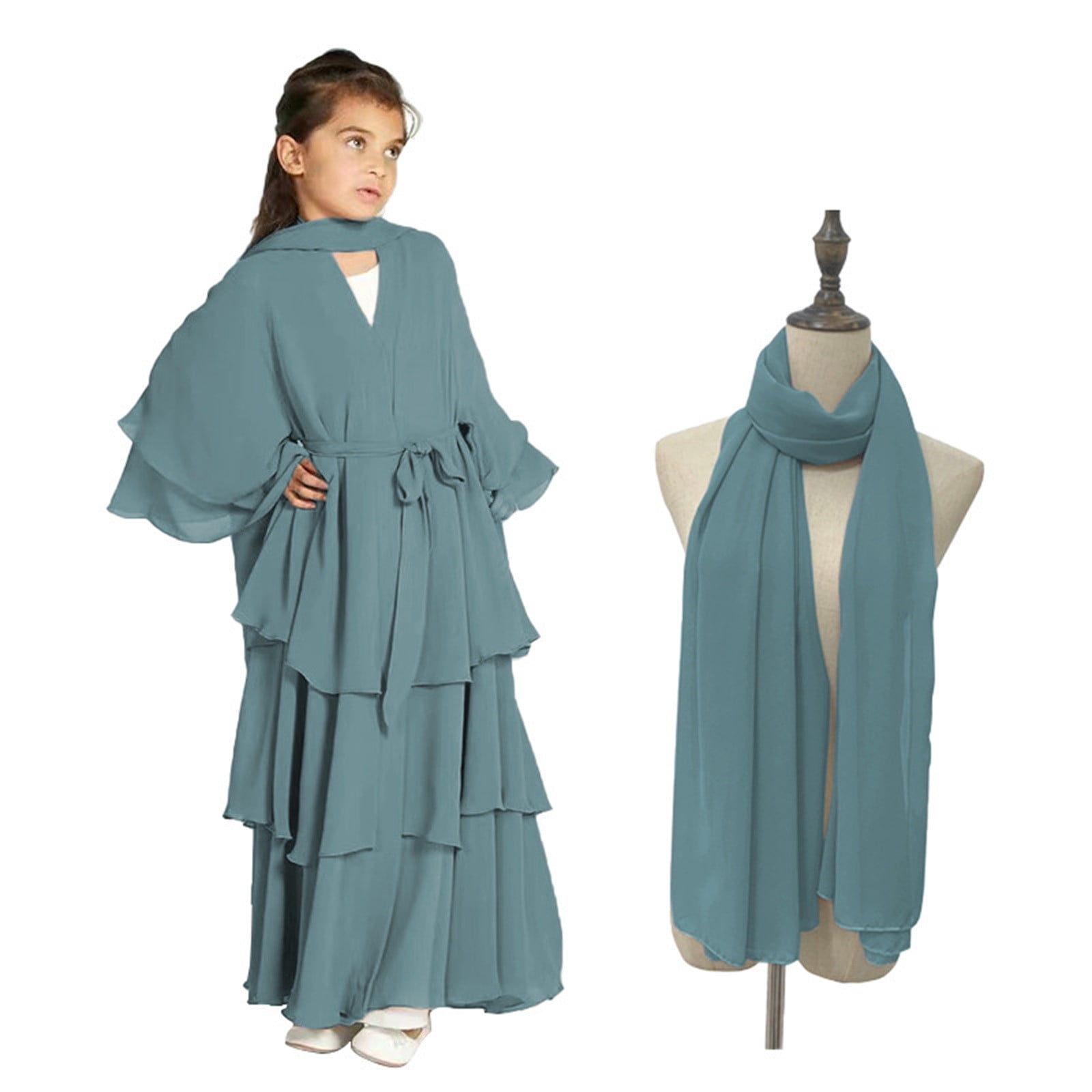 Children's And Girls' Muslim Ramadan Festival Solid Color Long Sleeve V ...
