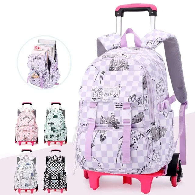 Children's Backpack School Girl Wheel School Trolley Bag Wheels Kids ...
