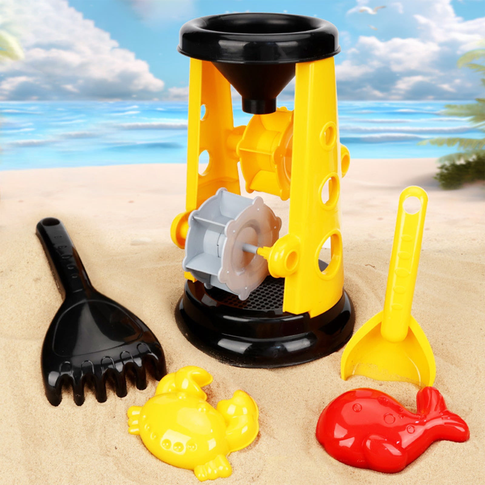 Children's Beach Toy Set, Sand Play Kit, 5 Pcs Bucket Shovel Sieve ...