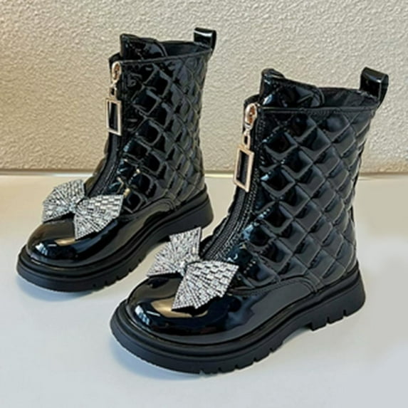 Children's Boots Single Boot British Princess Bow Zipper Short Boots ...