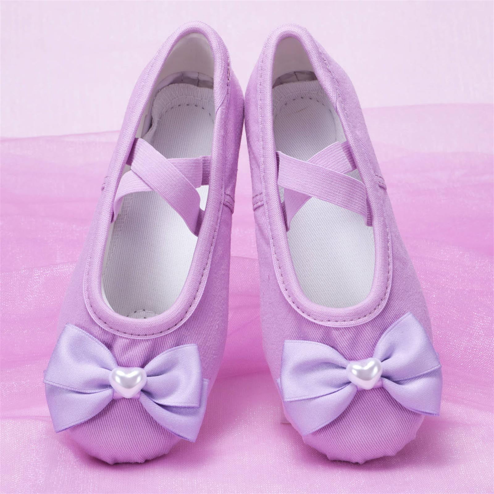 Children's Bow Dance Shoes Soft Sole Practice Shoes Elastic Slip-On ...