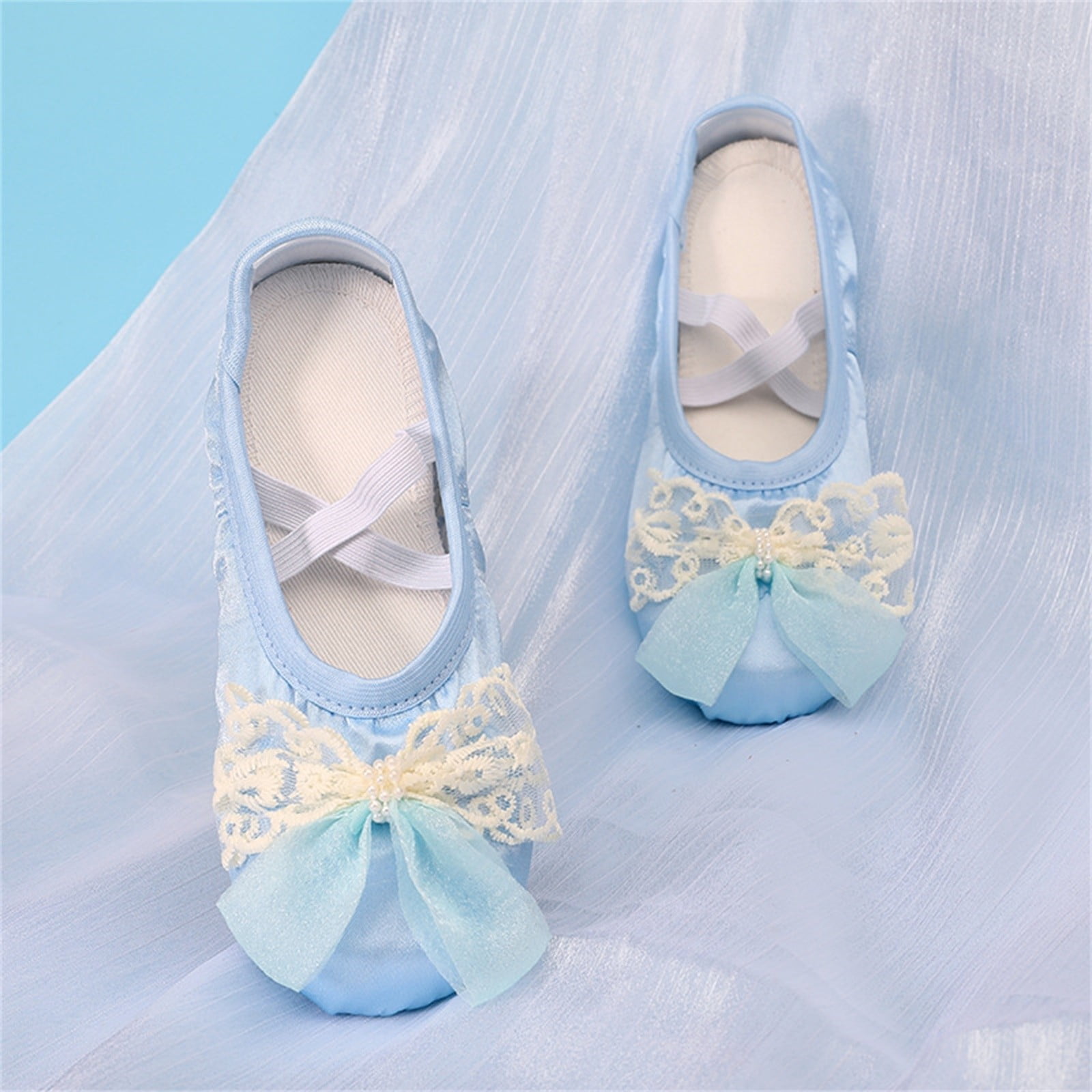 Children's Bow Dance Shoes Soft Soled Exercise Shoes Body Shoes Lace Up ...