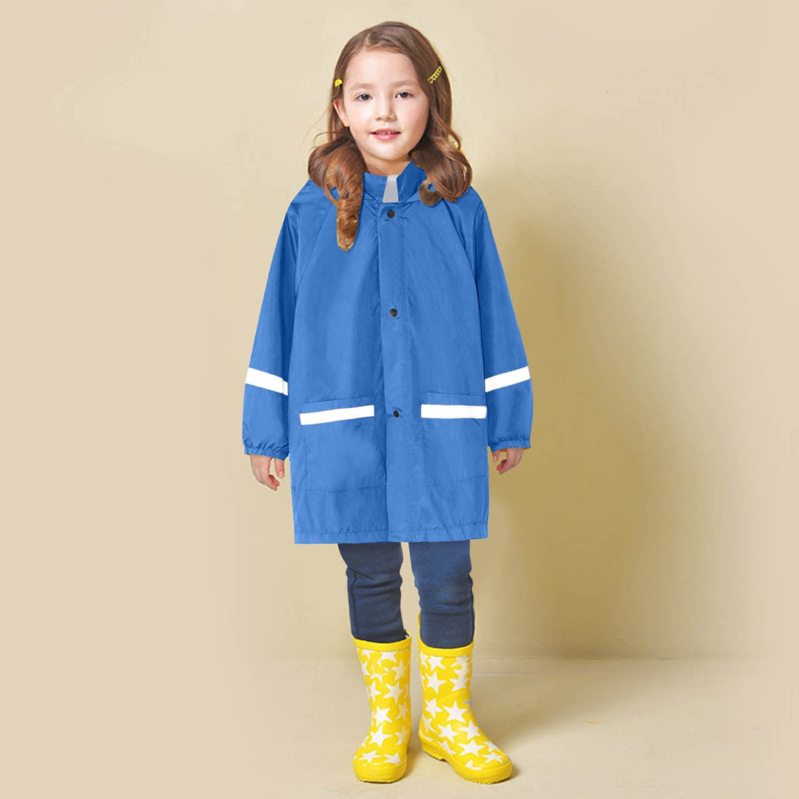 Children's Boys Girls Button Rain Jacket Hooded Windproof Raincoat Kids Long Sleeve Hoodie ...