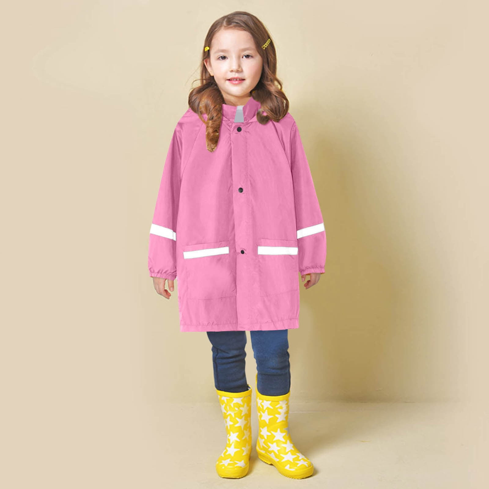 Children's Boys Girls Button Rain Jacket Hooded Windproof Raincoat Kids Long Sleeve Hoodie ...