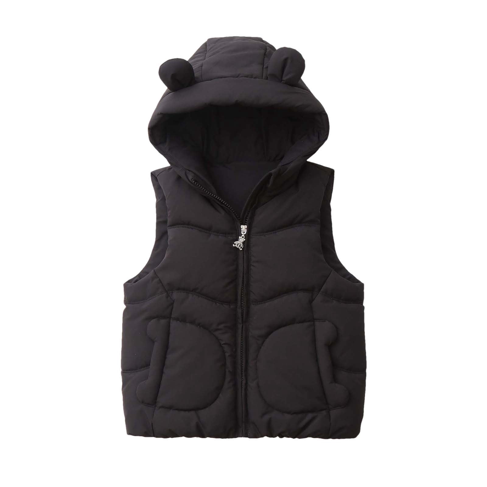 Children's Boys and Girls Outerwear Vests Solid Color Sleeveless Hooded ...