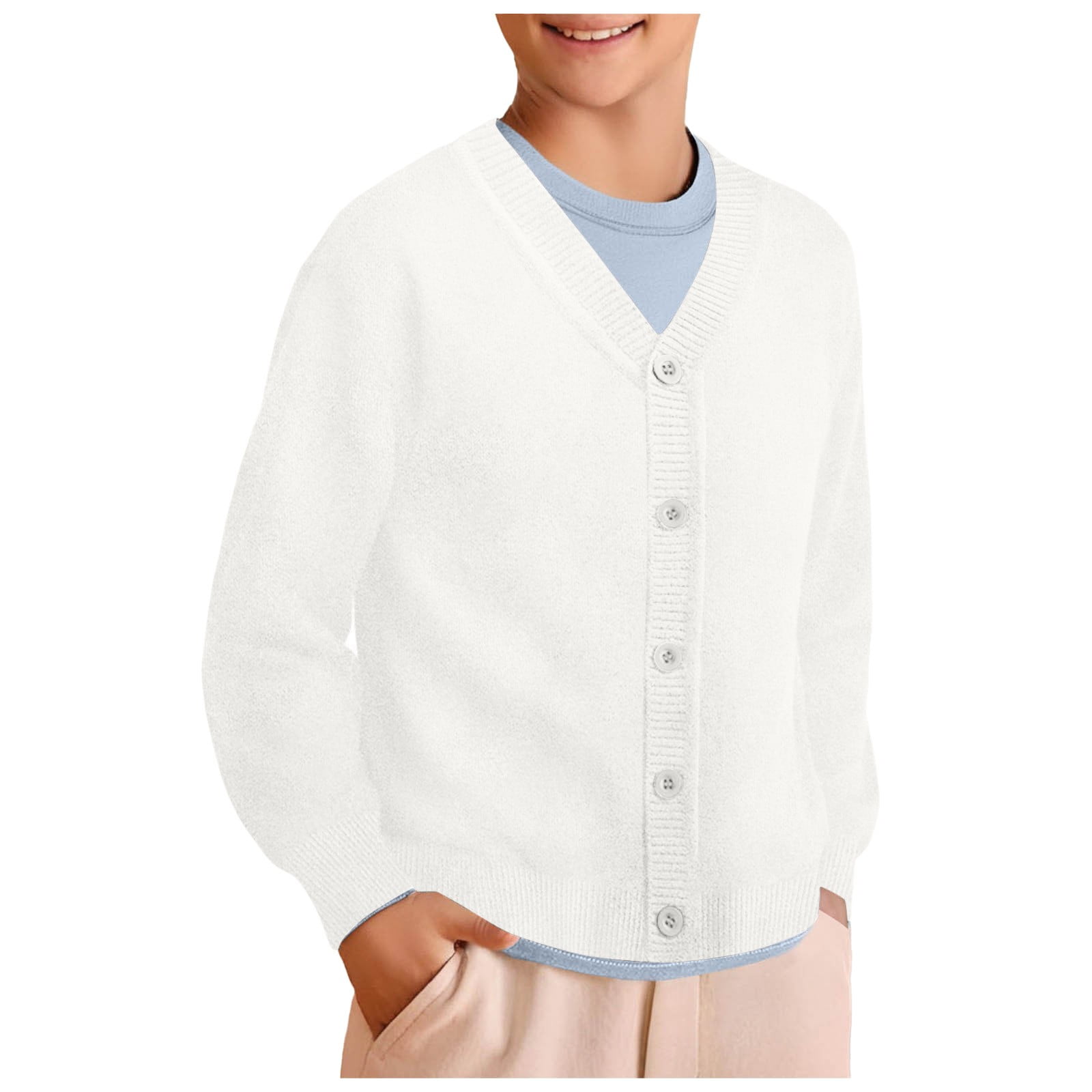 Children's Cardigan Solid Color Long Sleeved Fleece Knitted V Neck ...