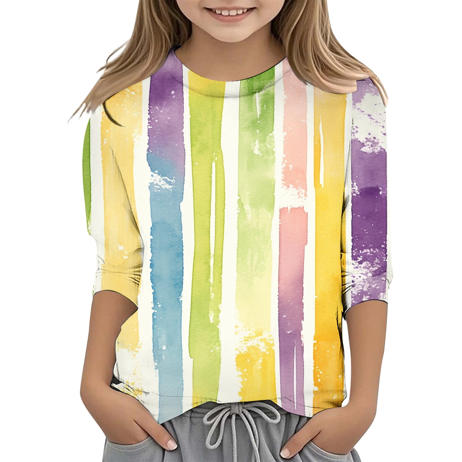 Children's Carnival Print O-Neck Loose-Fit 3/4-Sleeve Gradient T-Shirt ...