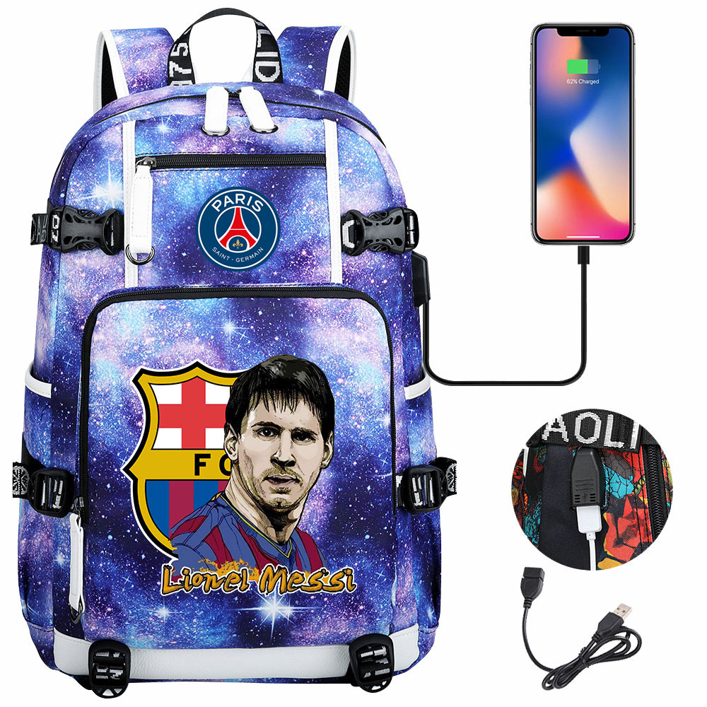 Children's Cartoon Messi Backpack with USB Charging Port - Large ...