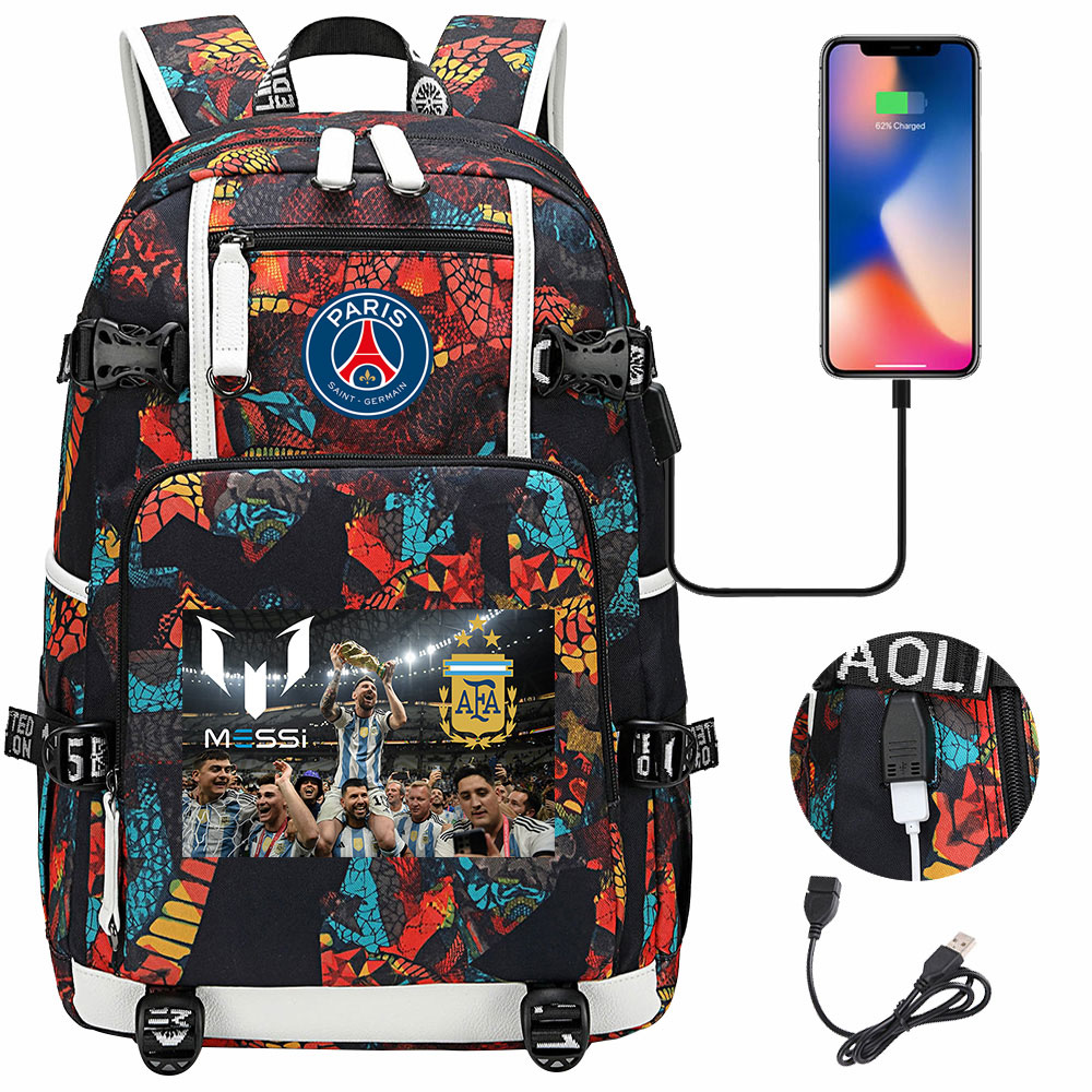 Children's Cartoon Pattern Backpack with Lionel Messi Theme and USB ...
