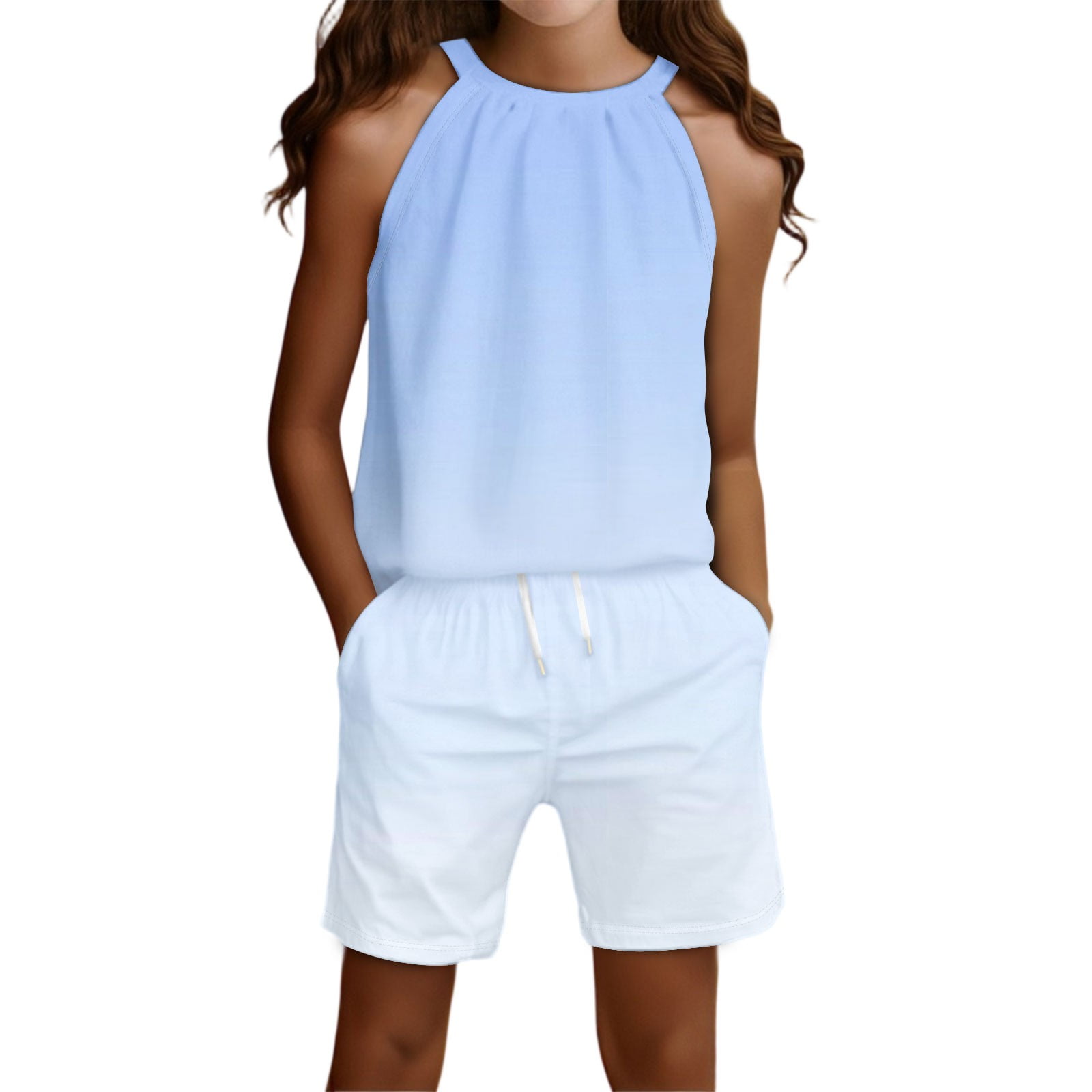 Children's Casual Fashion Two-Piece Set - Round Neck Gradient ...