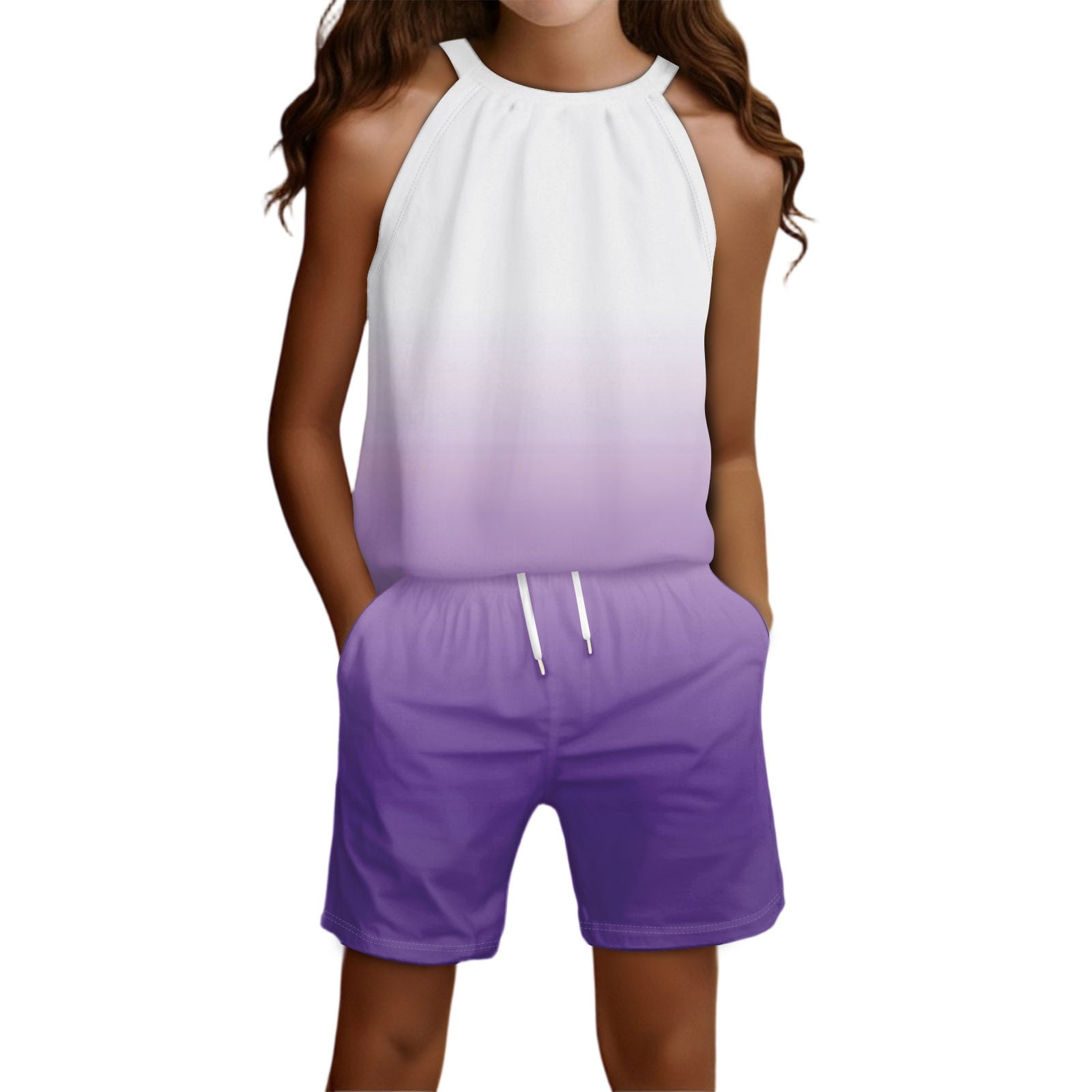 Children's Casual Fashion Two-Piece Set - Round Neck Gradient ...