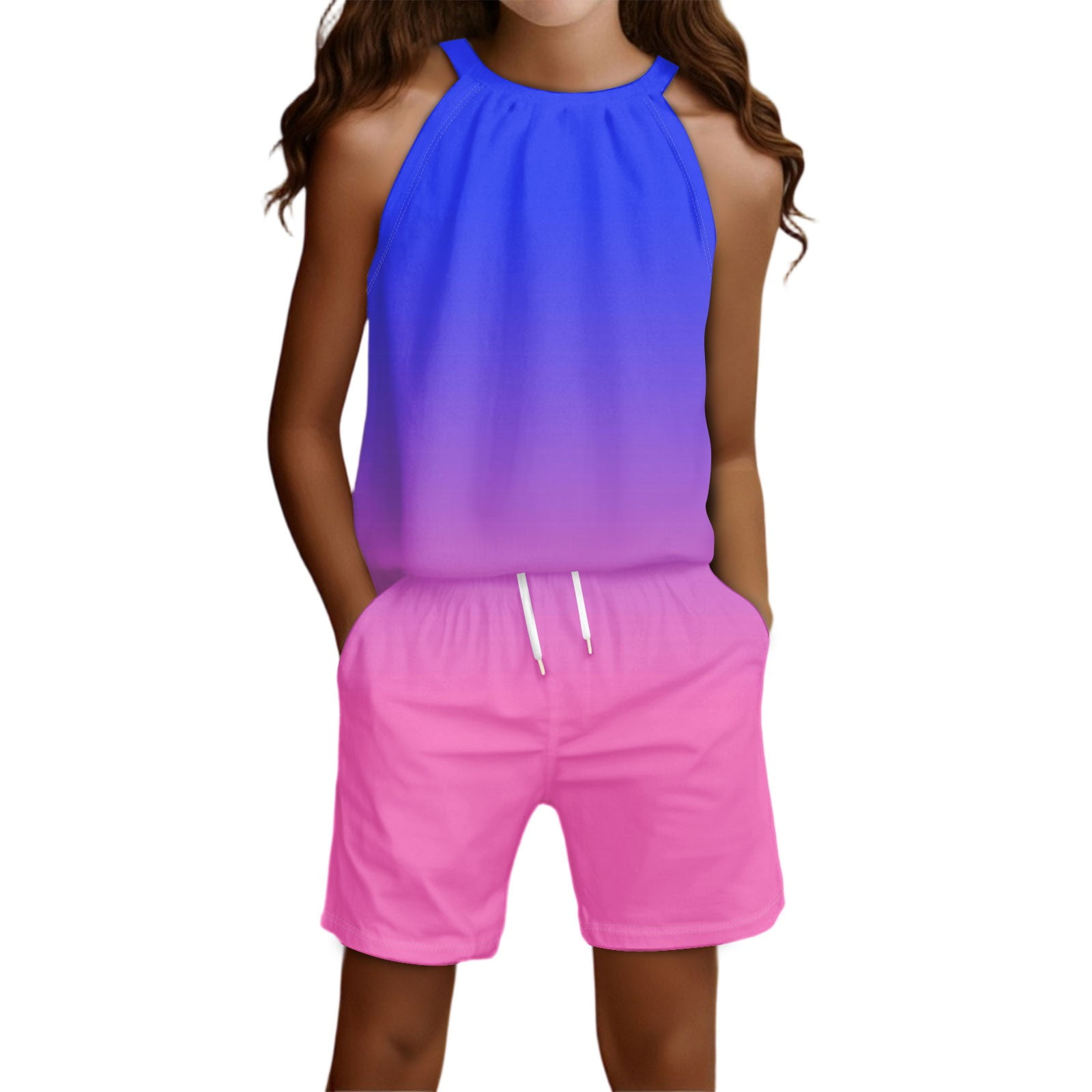 Children's Casual Fashion Two-Piece Set - Round Neck Gradient ...