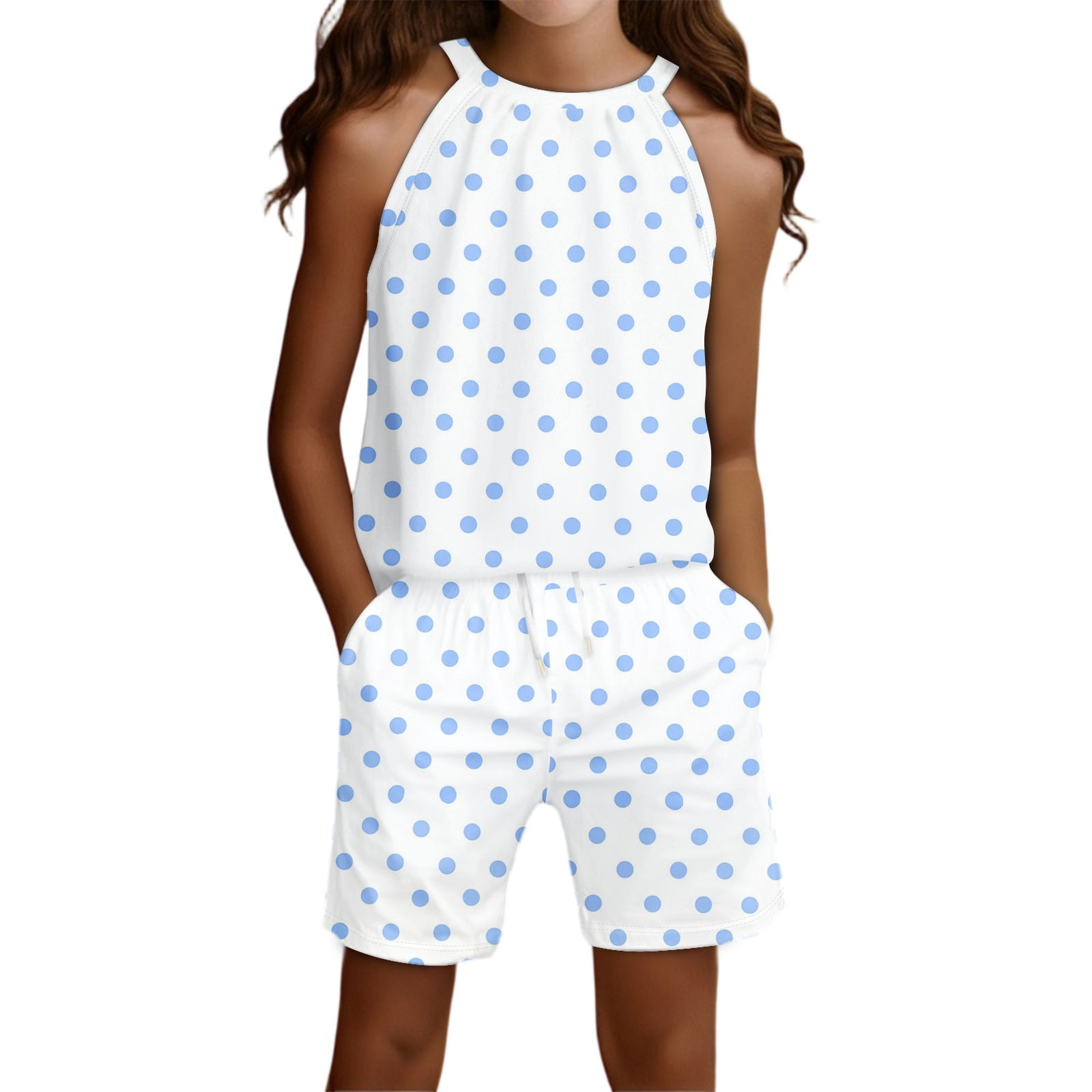 Children's Casual Fashion Two-Piece Set - Round Neck Polka Dot ...