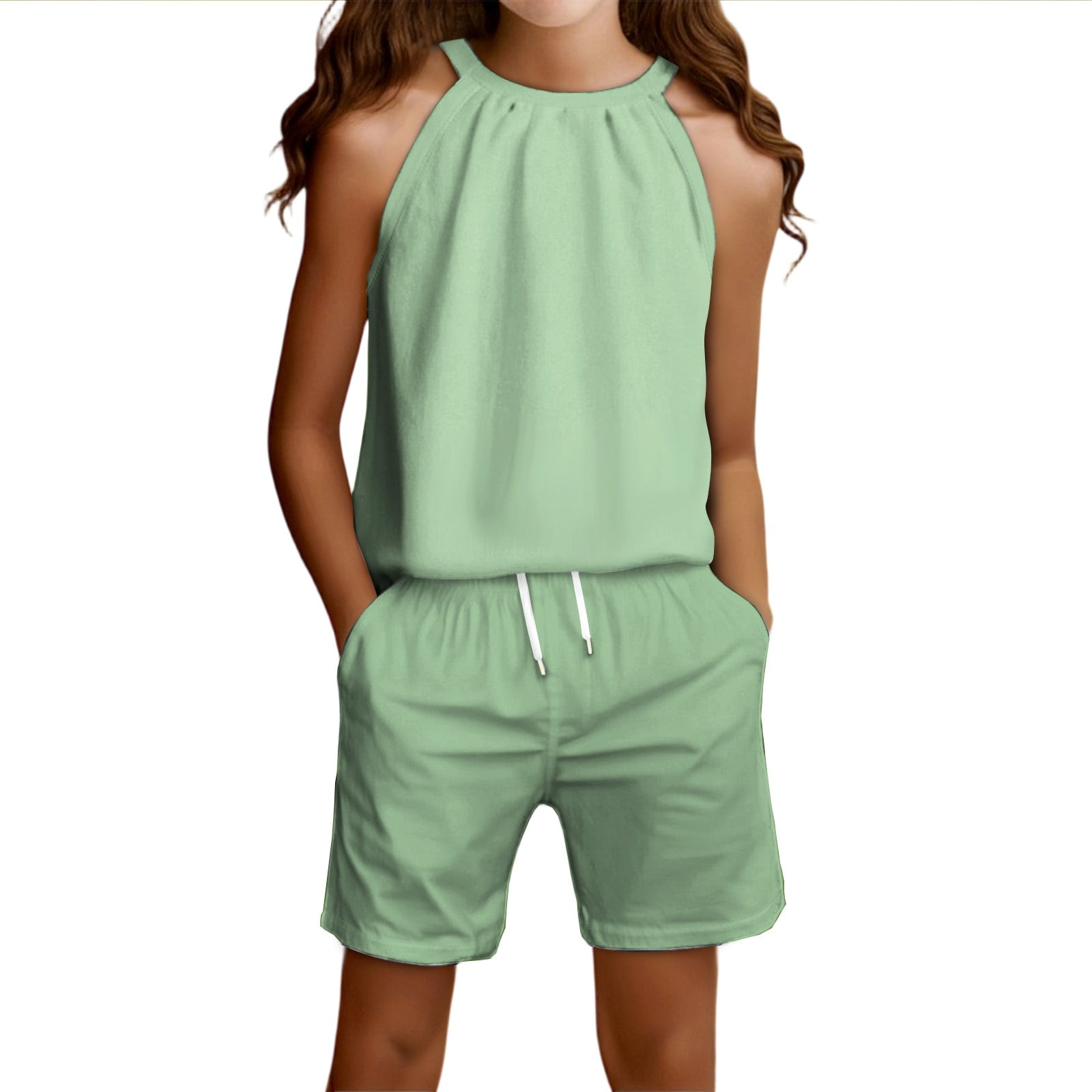 Children's Casual Fashion Two-Piece Set - Round Neck Sleeveless Halter ...