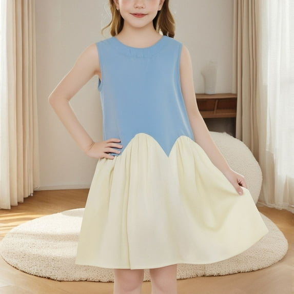 Children's Clothing Dress Summer Flower Patchwork Sleeveless Round Neck ...