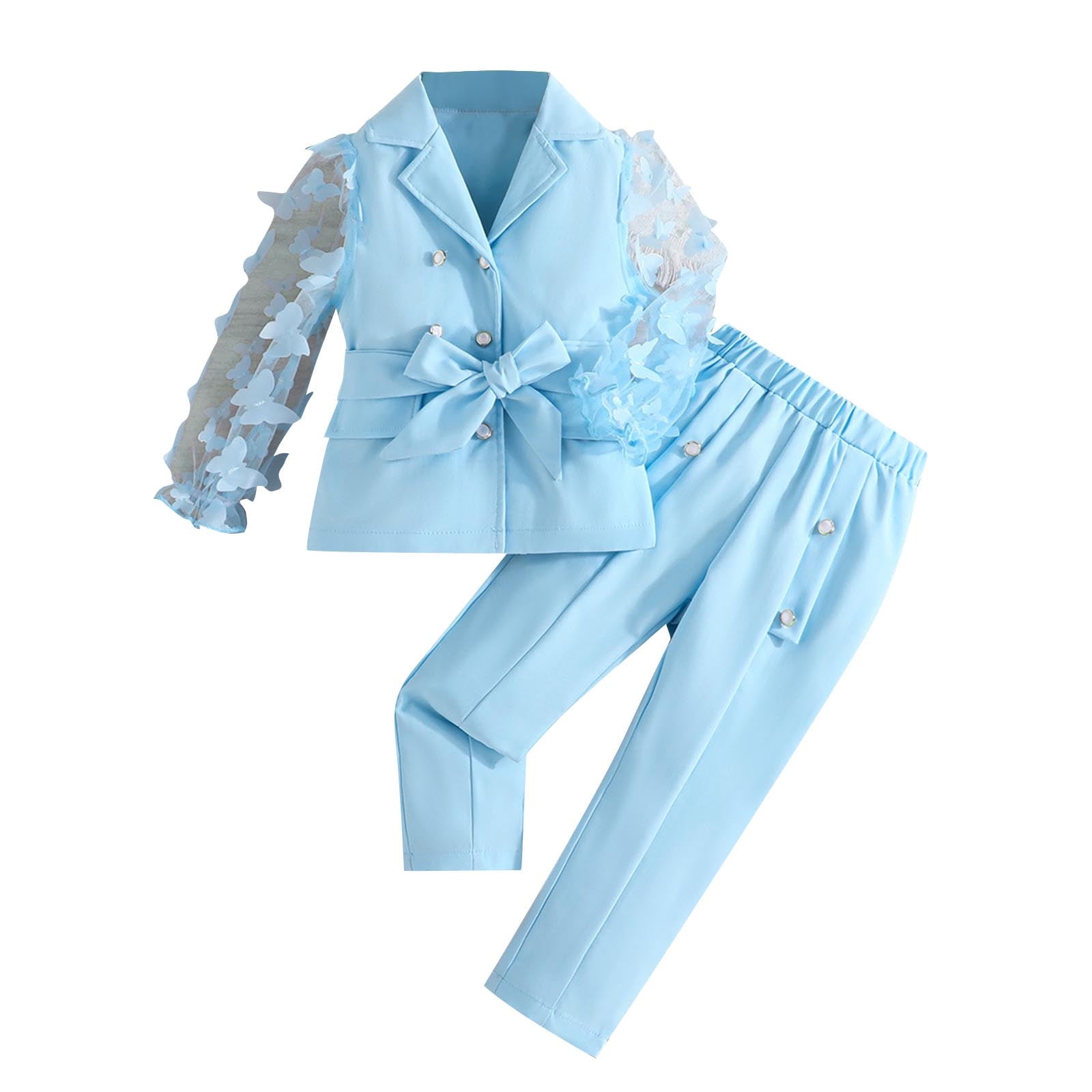 Children's Clothing Suit for Girls Belted Butterfly Sleeve Lapel Jacket ...