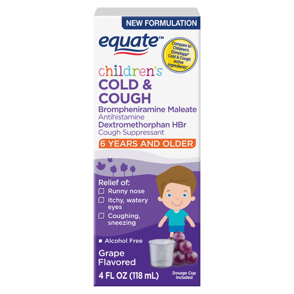 Equate Children's Cold & Cough Relief DM, Grape Flavor; Cold Medicine ...