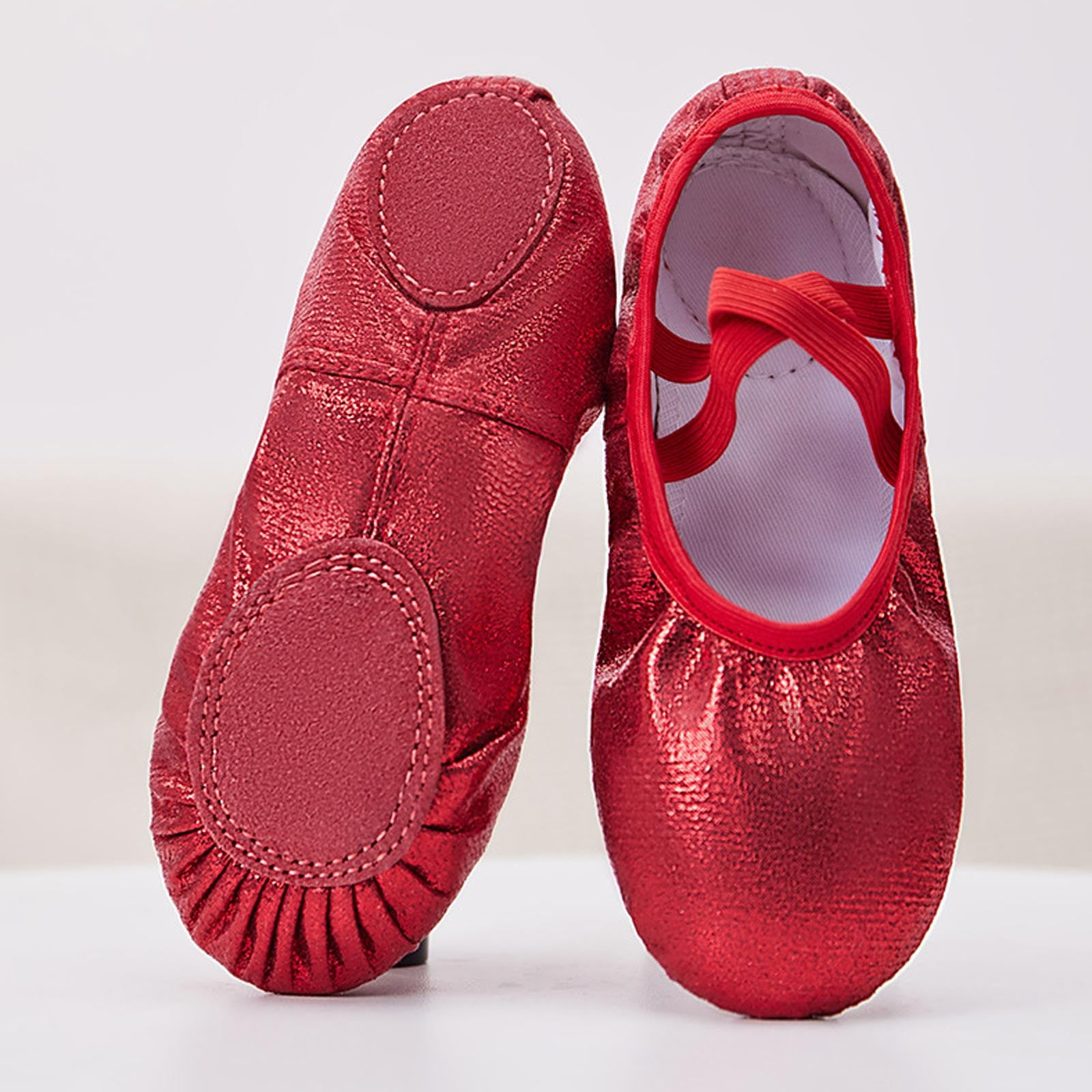 Children's Dance Shoes Solid Color Shiny Surface Rabbit Tie Soft Sole ...